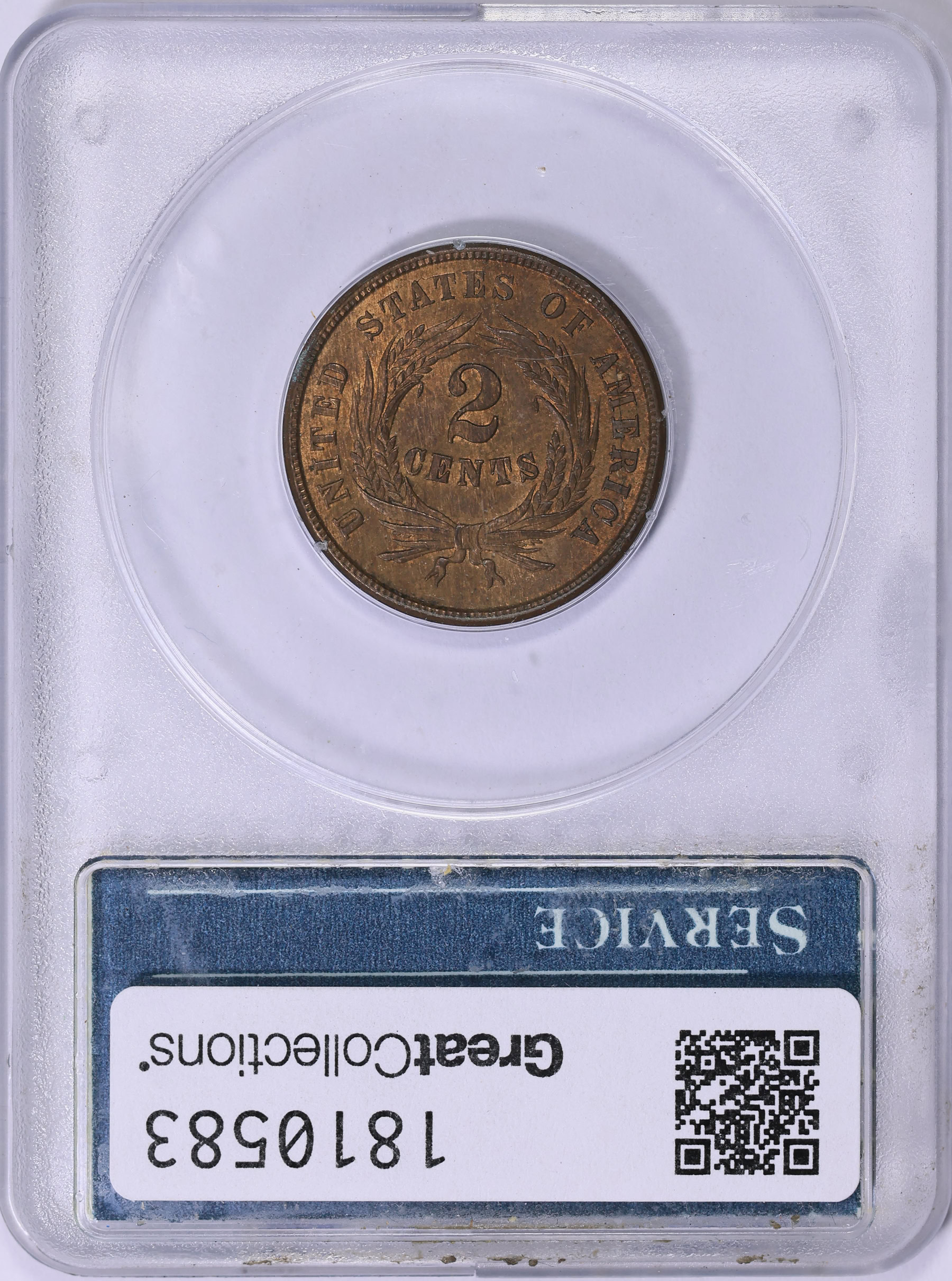 1864 Two-Cent Piece Large Motto PCGS MS-63 RB OGH (1st Gen) (Item ...