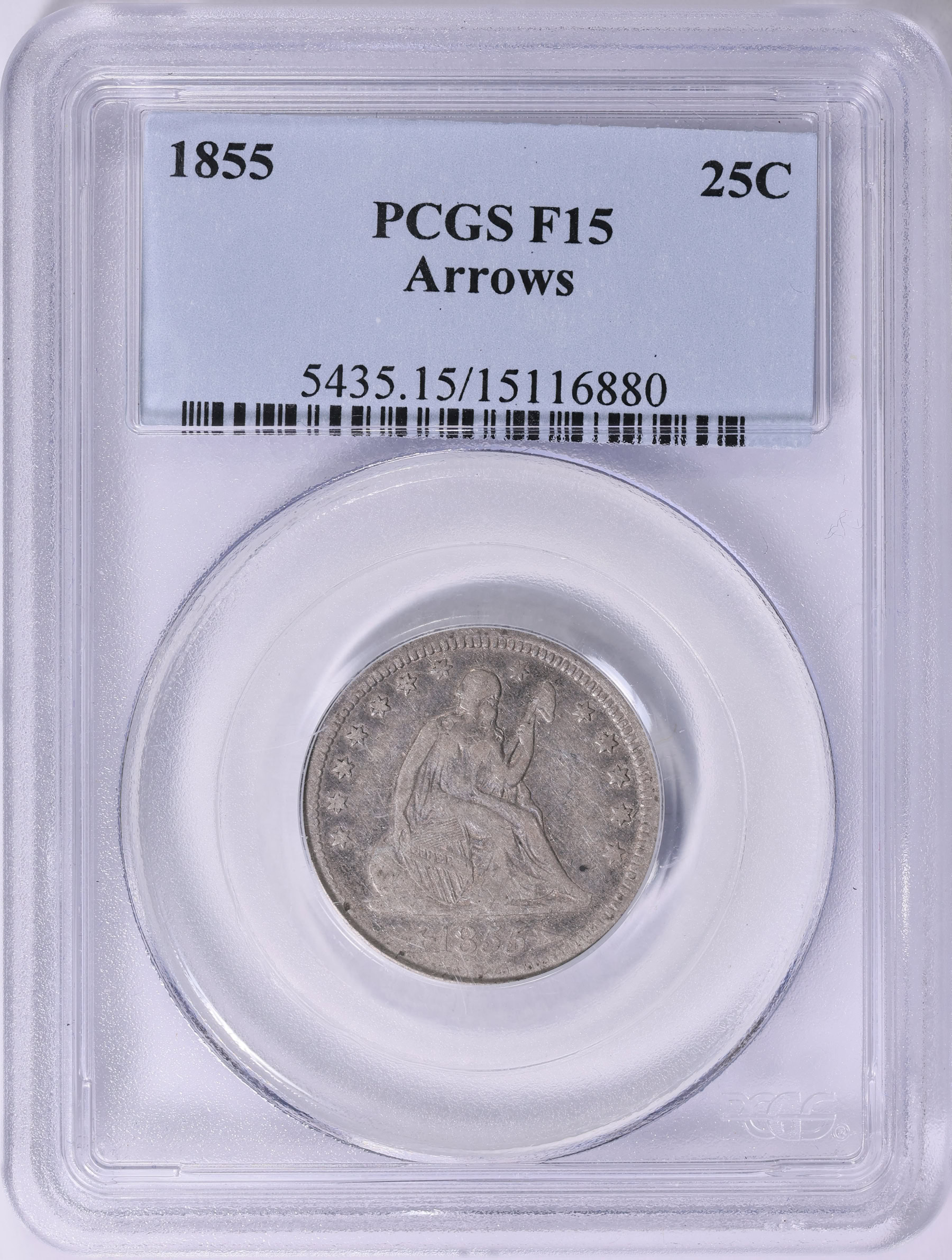 1855 Seated Liberty Quarter Arrows PCGS F-15 (Item 1810616 ...