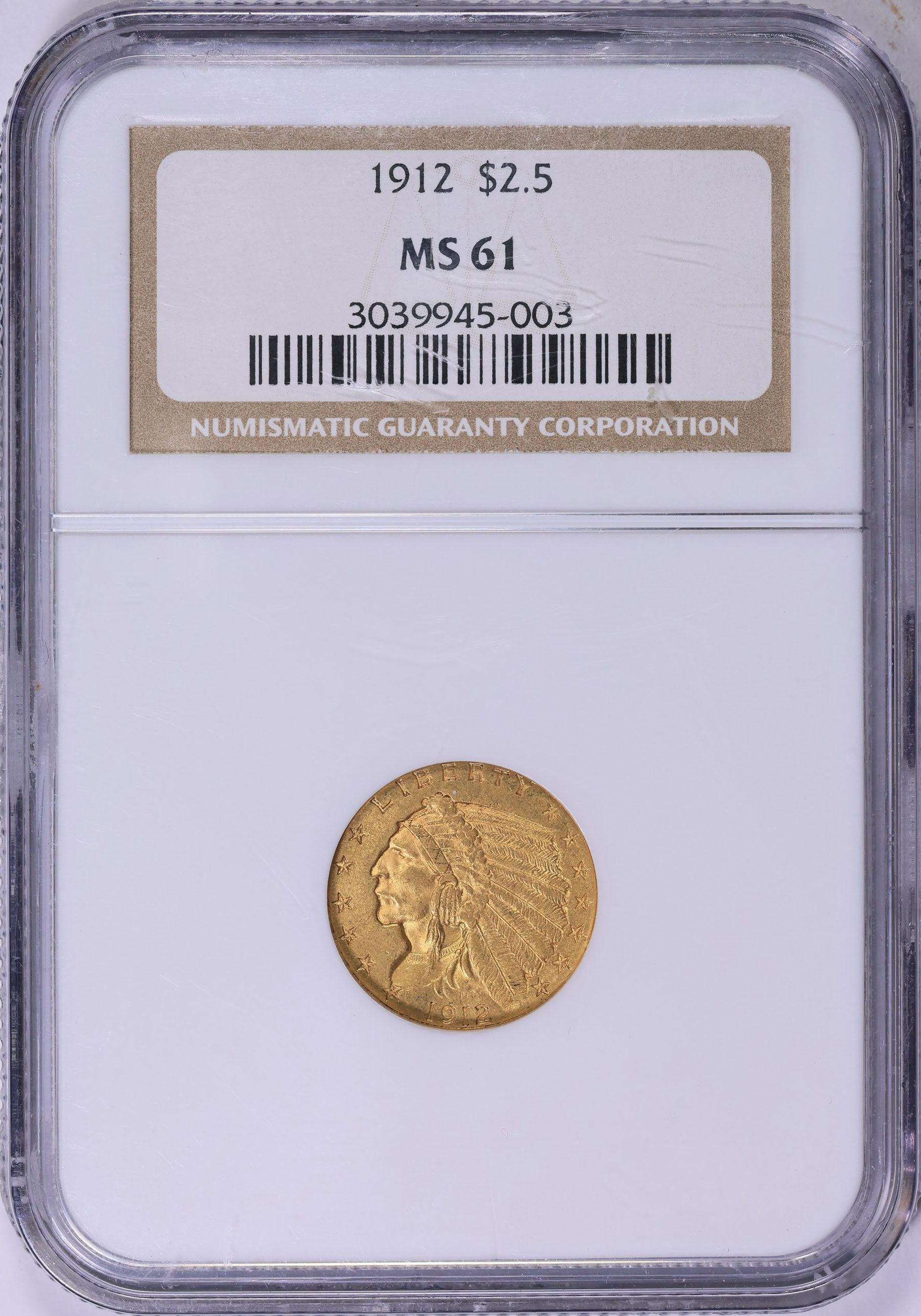 1912 Indian Gold Quarter Eagle NGC MS-61 (Item 1810619 ...