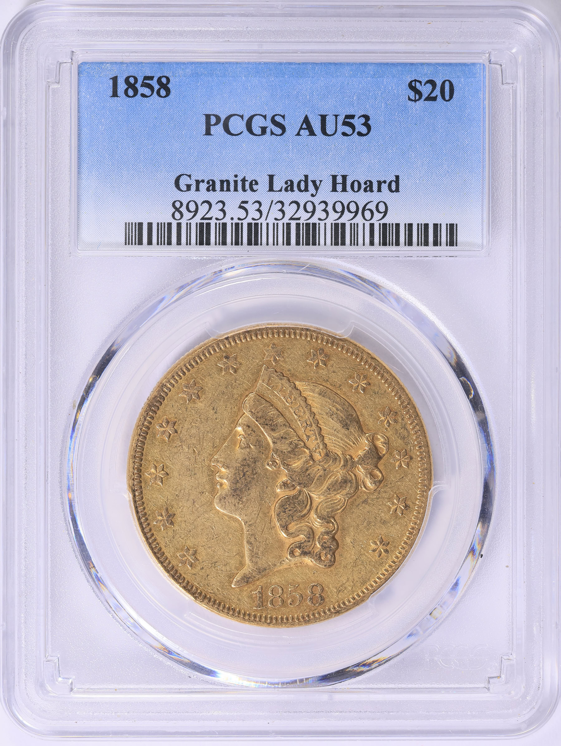 1858 Liberty Gold Double Eagle PCGS AU-53 (Granite Lady Hoard) (Item ...