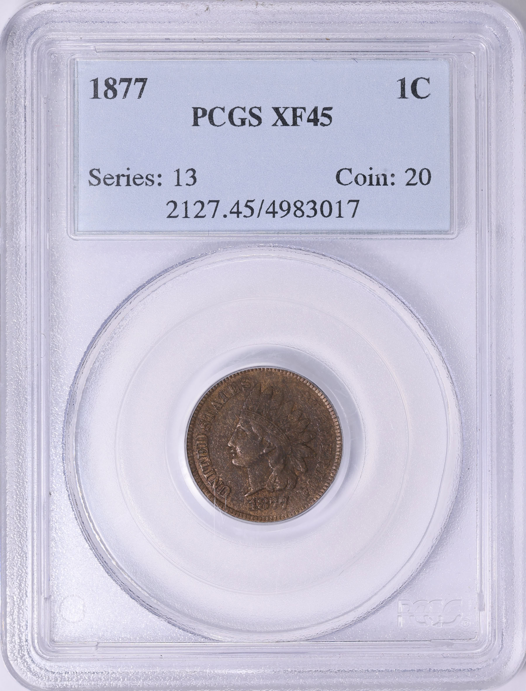 1877 Indian Cent PCGS XF-45 BN (Item 1810695) | GreatCollections Coin Auctions