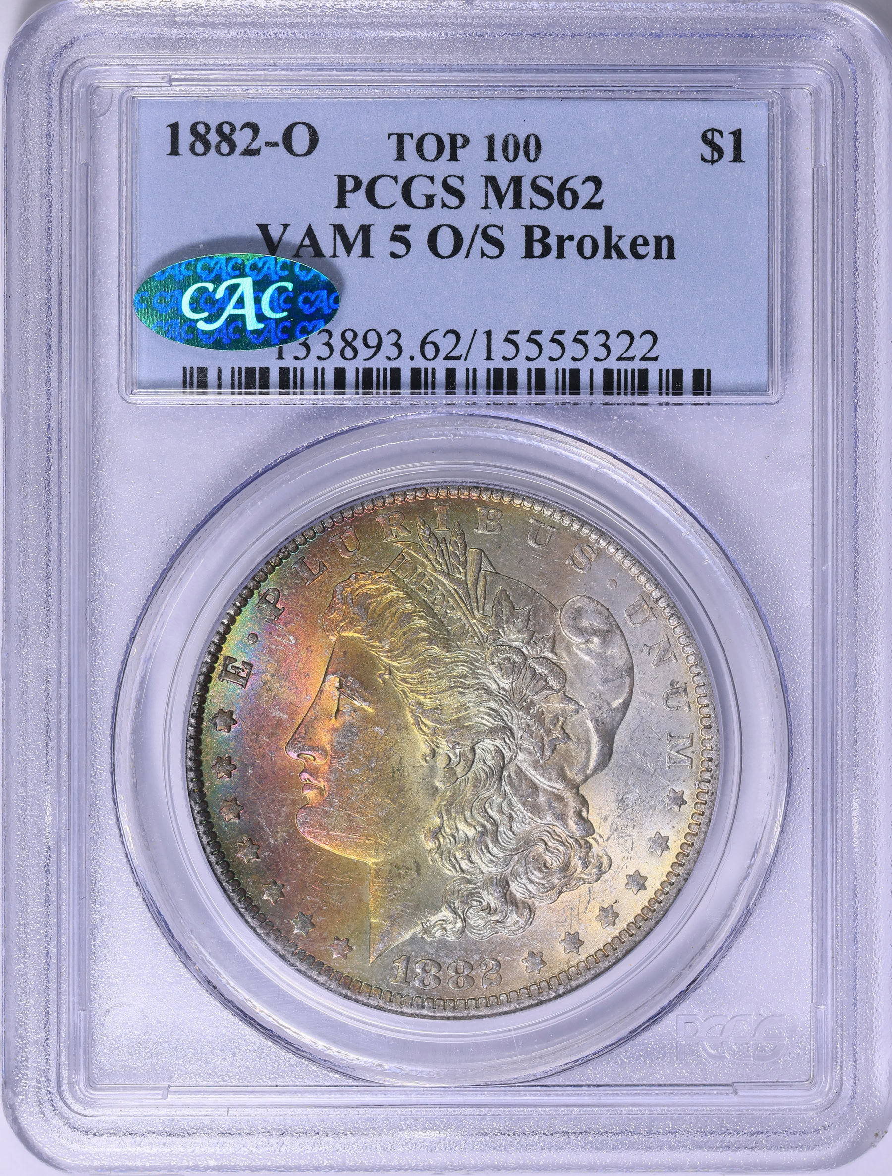 1882-O/S Morgan Silver Dollar O/S Broken VAM-5 PCGS MS-62 (CAC Green) (Toned) (Item 1810725 ...