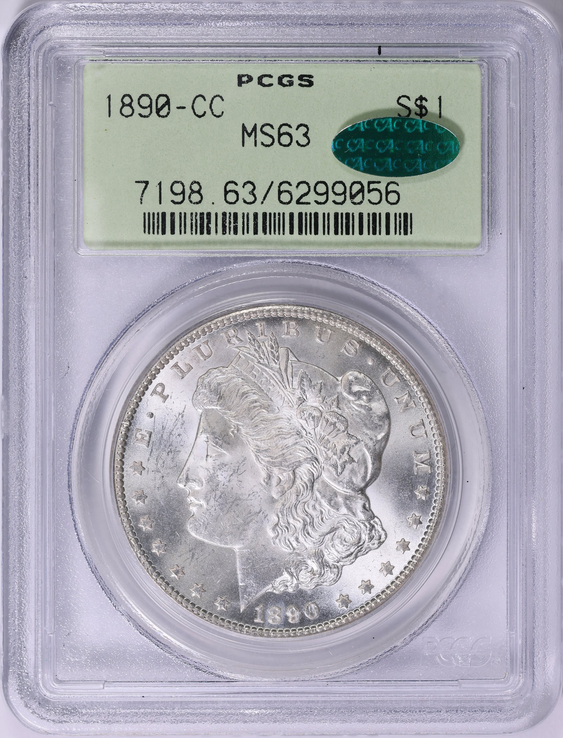 1890-CC Morgan Silver Dollar PCGS MS-63 (CAC Green) OGH (Item 1810726) | GreatCollections Coin ...