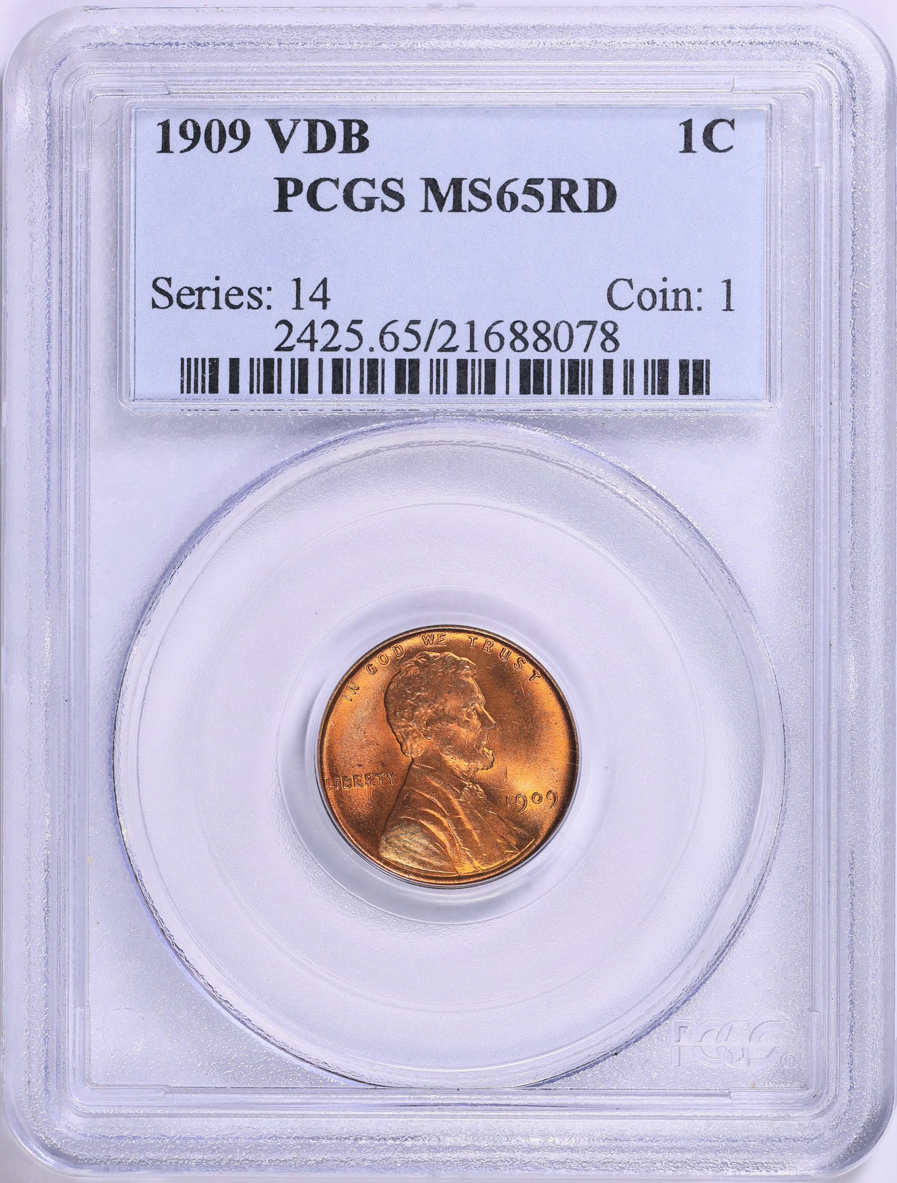 1909 Lincoln Cent V.D.B. PCGS MS-65 RD (Item 1810735) | GreatCollections Coin Auctions