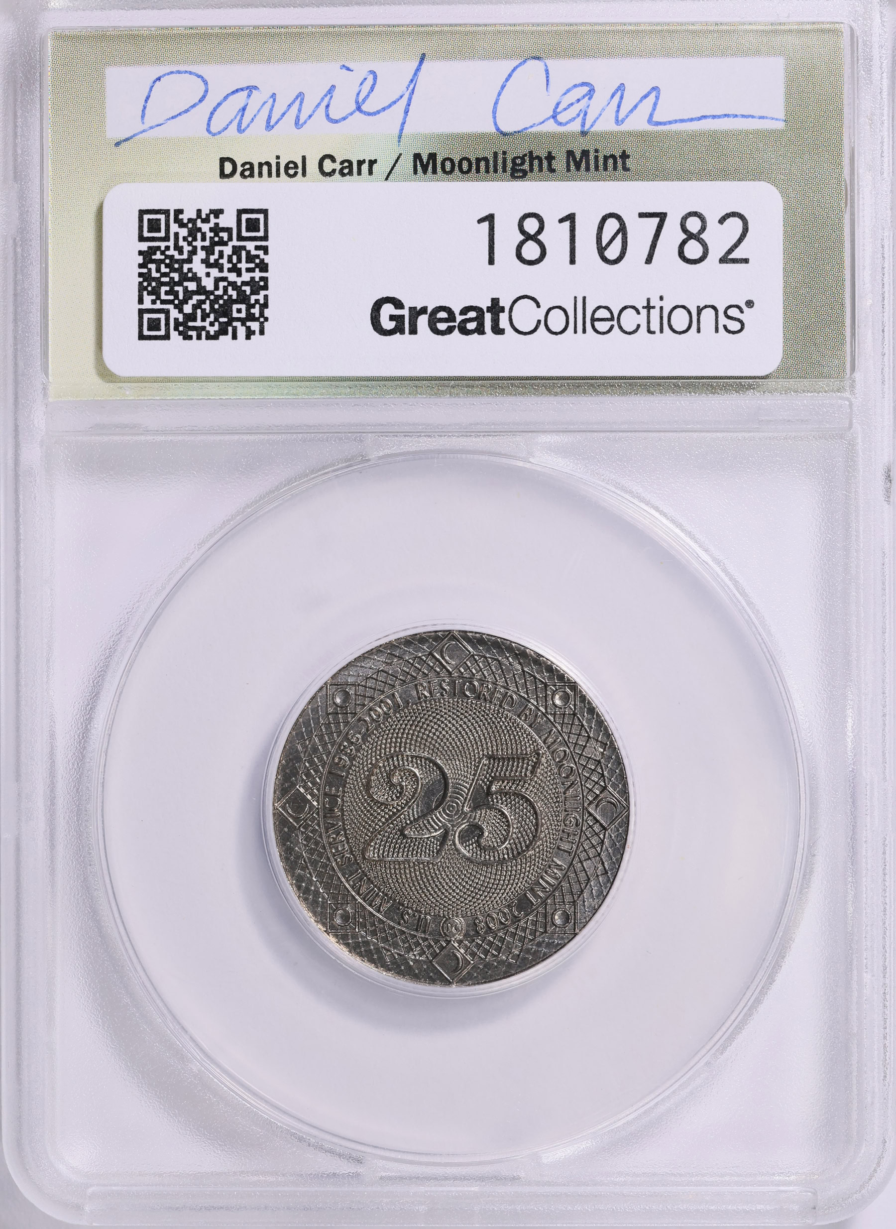 2008-D Grabener Press Daniel Carr Medal Struck on US Mint 25 Cent Type ...