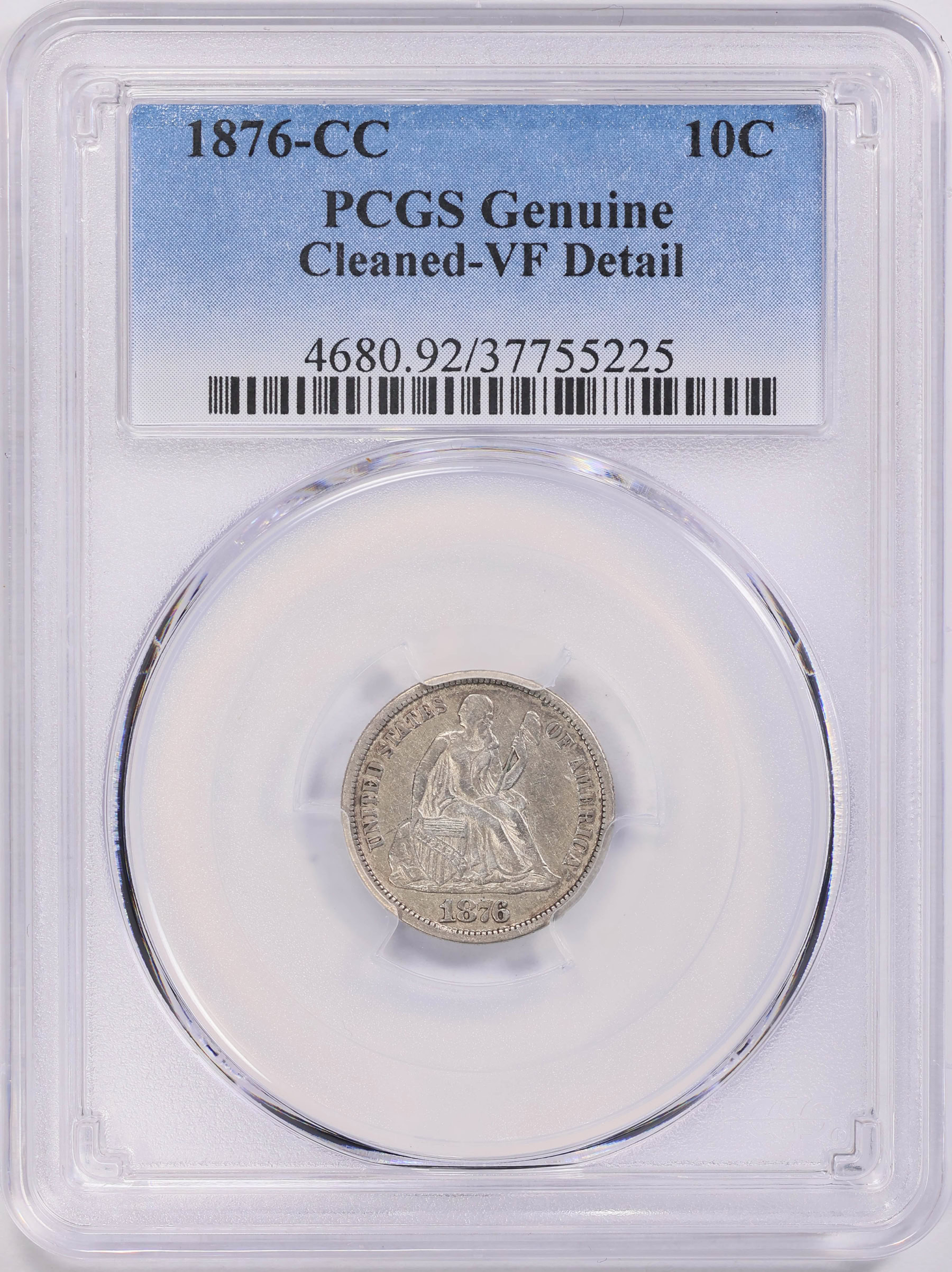 1876-CC Seated Liberty Dime PCGS Genuine VF Details (Item 1810784) | GreatCollections Coin Auctions