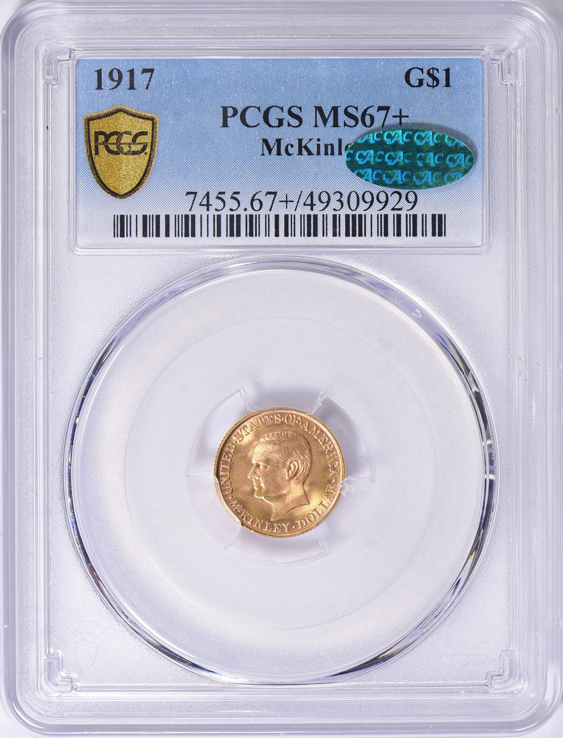 1917 McKinley Gold Dollar PCGS MS-67+ (CAC Green) (Item 1810887 ...