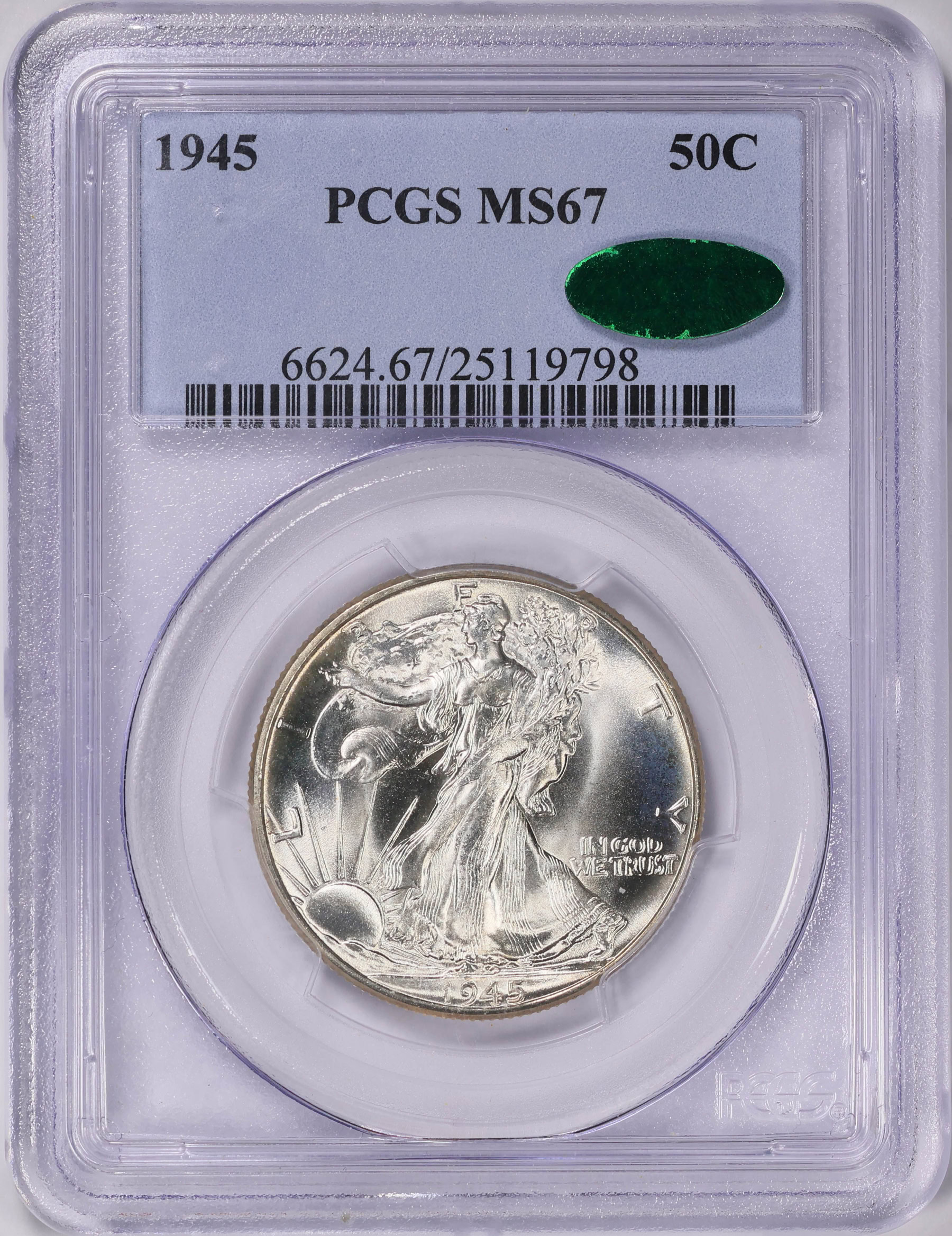 1945 Walking Liberty Half Dollar PCGS MS-67 (CAC Green) (Item 1810928) | GreatCollections Coin ...