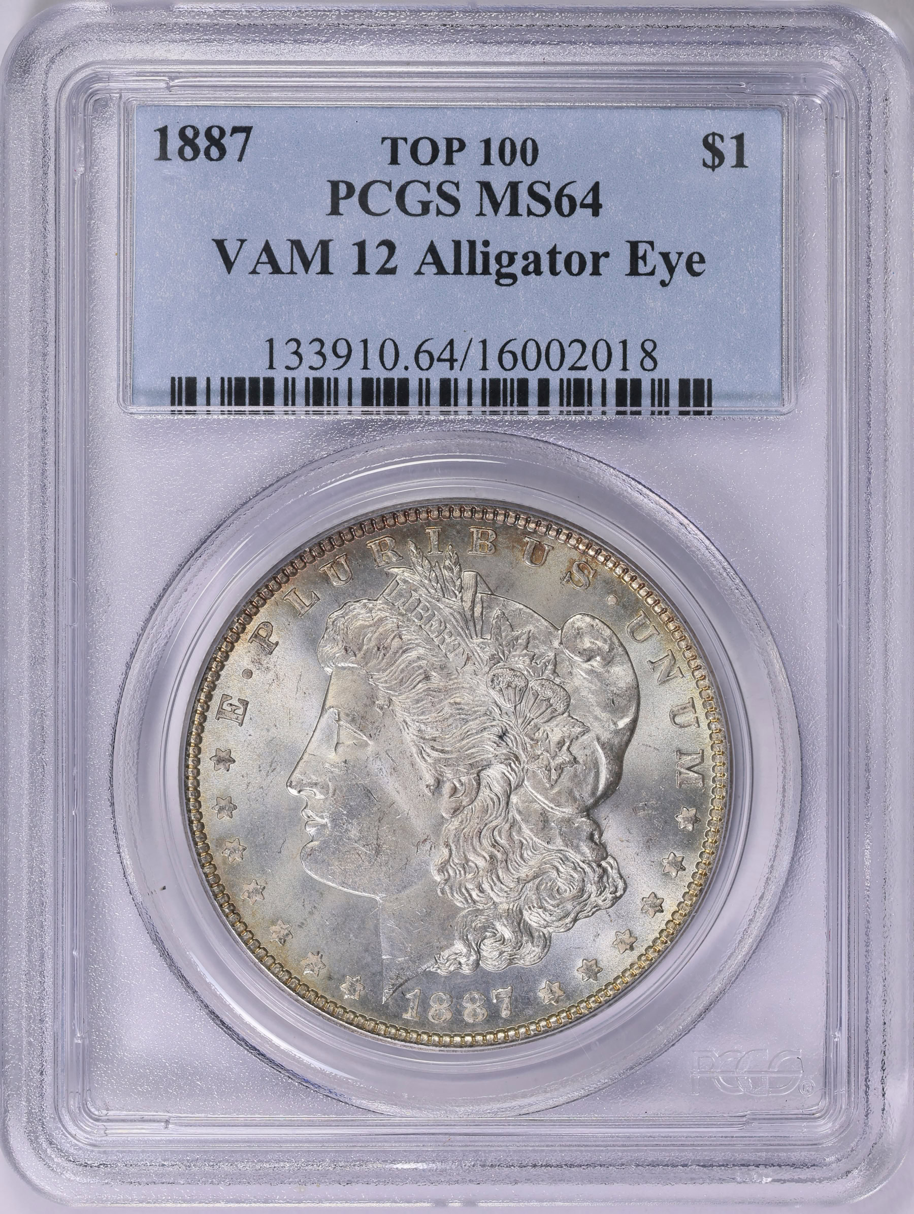 1887 Morgan Silver Dollar Alligator Eye VAM-12 Top 100 PCGS MS-64 (Toned) (Item 1811149 ...