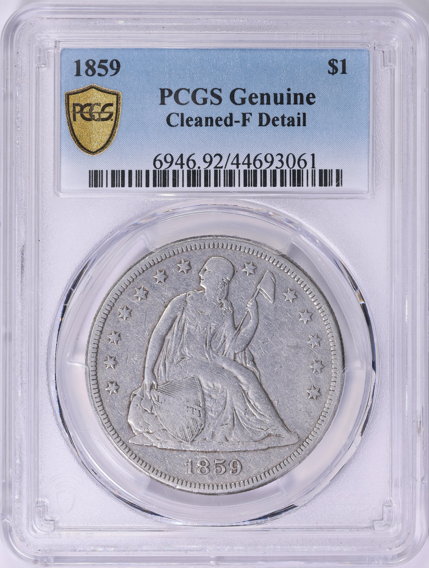 1859 Seated Liberty Silver Dollar PCGS Genuine Fine Details (Item 1811186) | GreatCollections ...