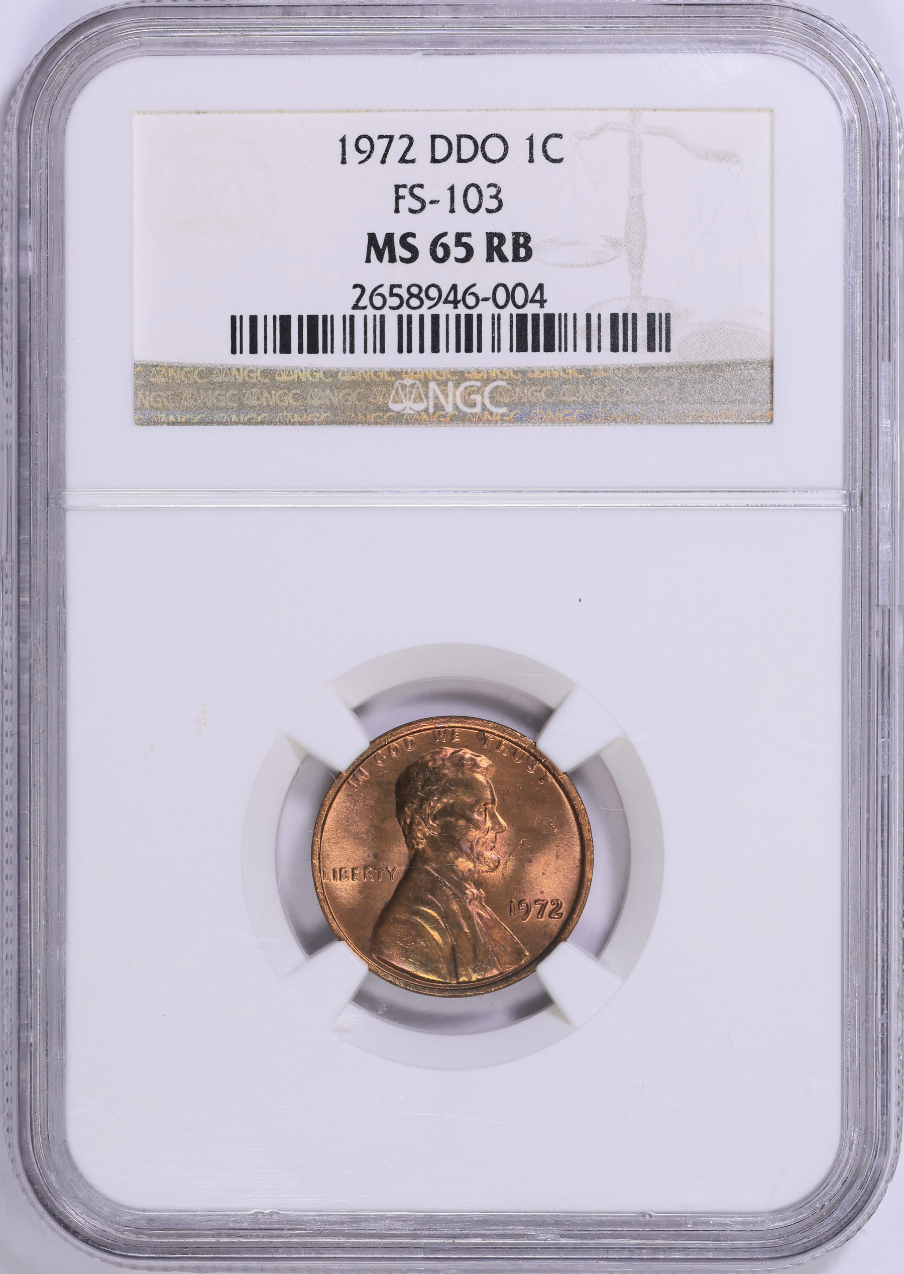 1972 Lincoln Cent Doubled Die Obverse FS-103 NGC MS-65 RB (Item 1811193) | GreatCollections Coin ...