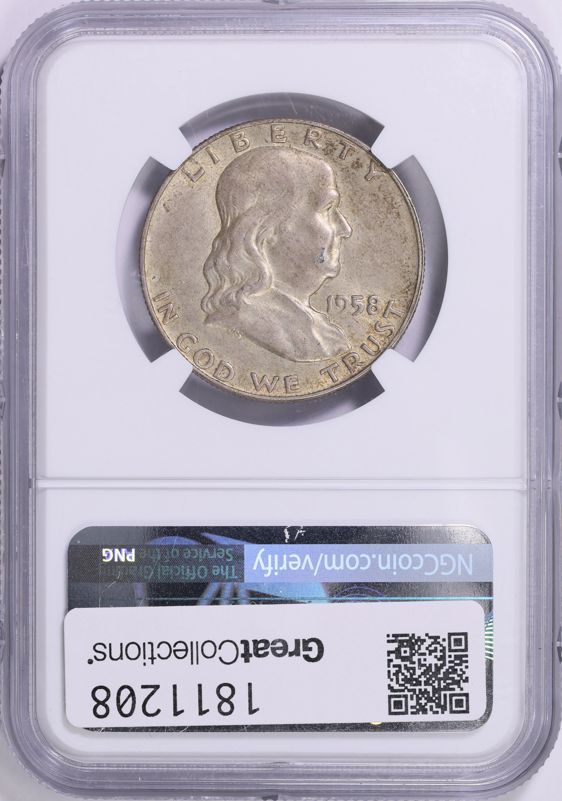 Mint Error 1958-D Franklin Half Dollar Reverse Lamination NGC AU-58 ...