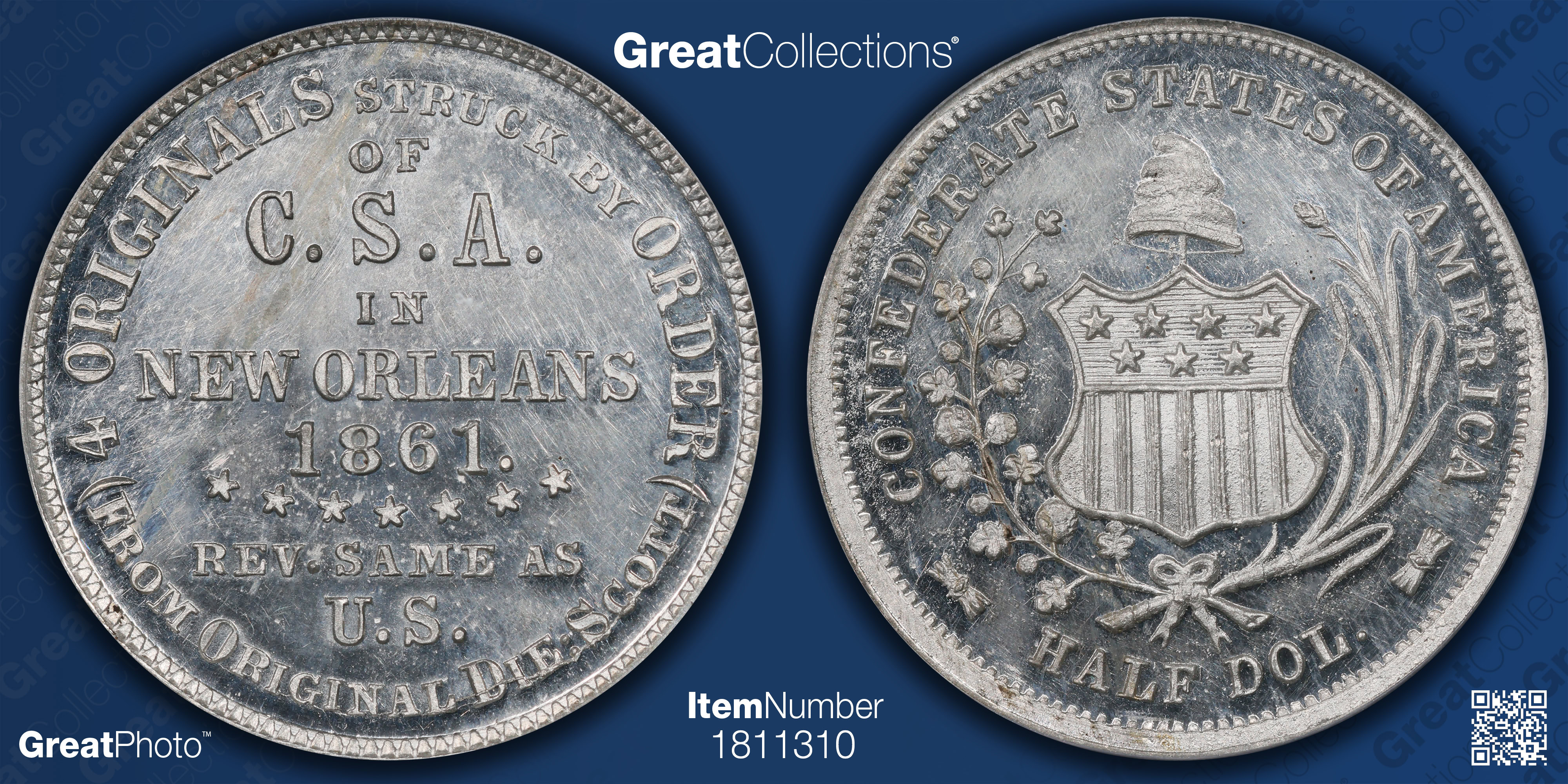 1861 Confederate States of America - CSA Scott Restrike PCGS MS-63 ...