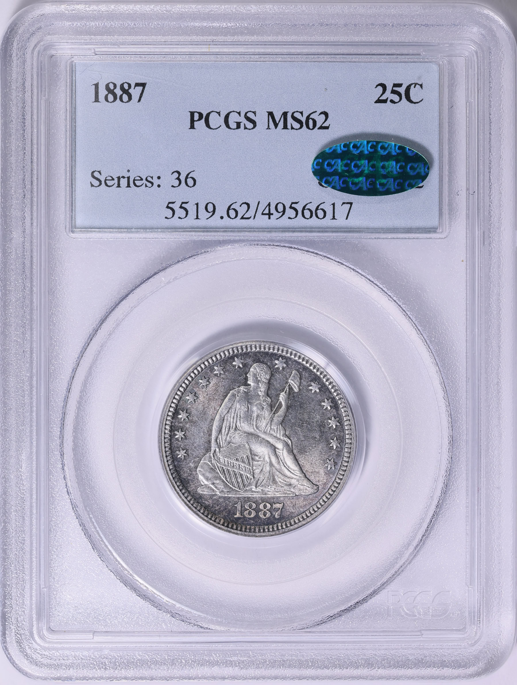 1887 Seated Liberty Quarter PCGS MS-62 (CAC Green) (Item 1811315 ...