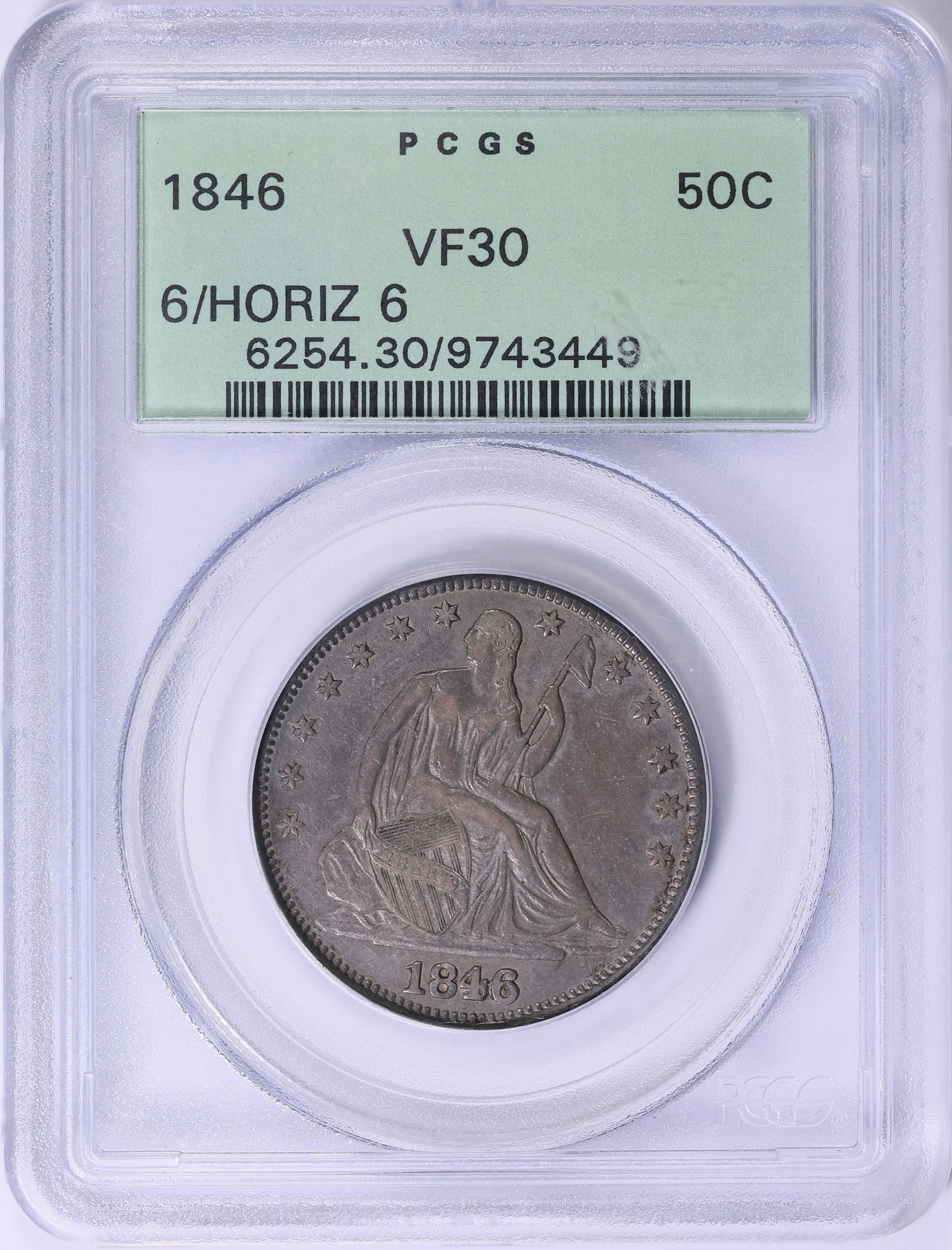1846 Seated Liberty Half Dollar 6/Horizontal 6 PCGS VF-30 OGH (Item 1811325) | GreatCollections ...