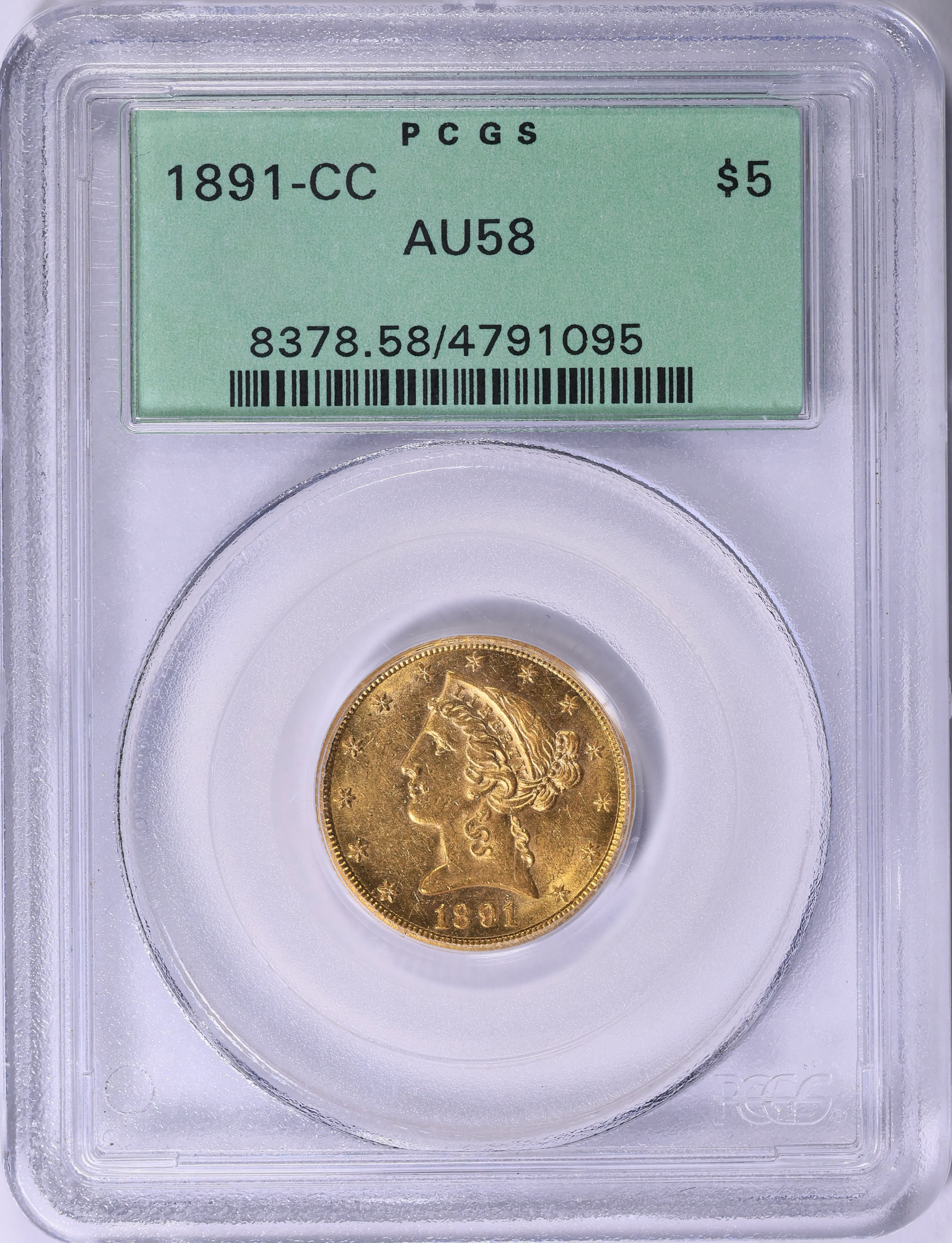 1891-CC Liberty Gold Half Eagle PCGS AU-58 OGH (Item 1811326) | GreatCollections Coin Auctions