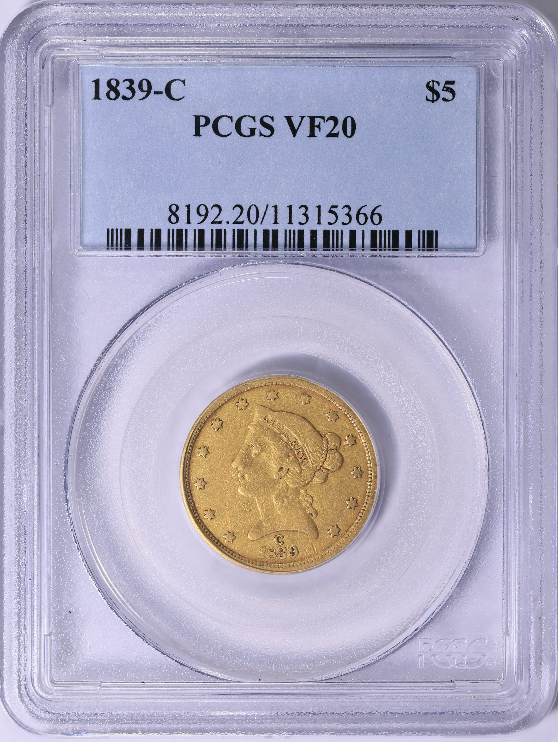1839-C Liberty Gold Half Eagle PCGS VF-20 (Item 1811331 ...