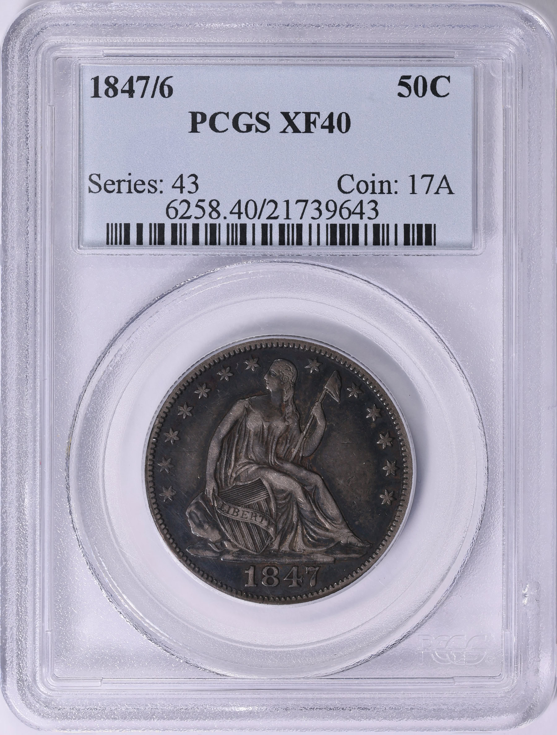 1847/6 Seated Liberty Half Dollar PCGS XF-40 (Item 1811334) | GreatCollections Coin Auctions