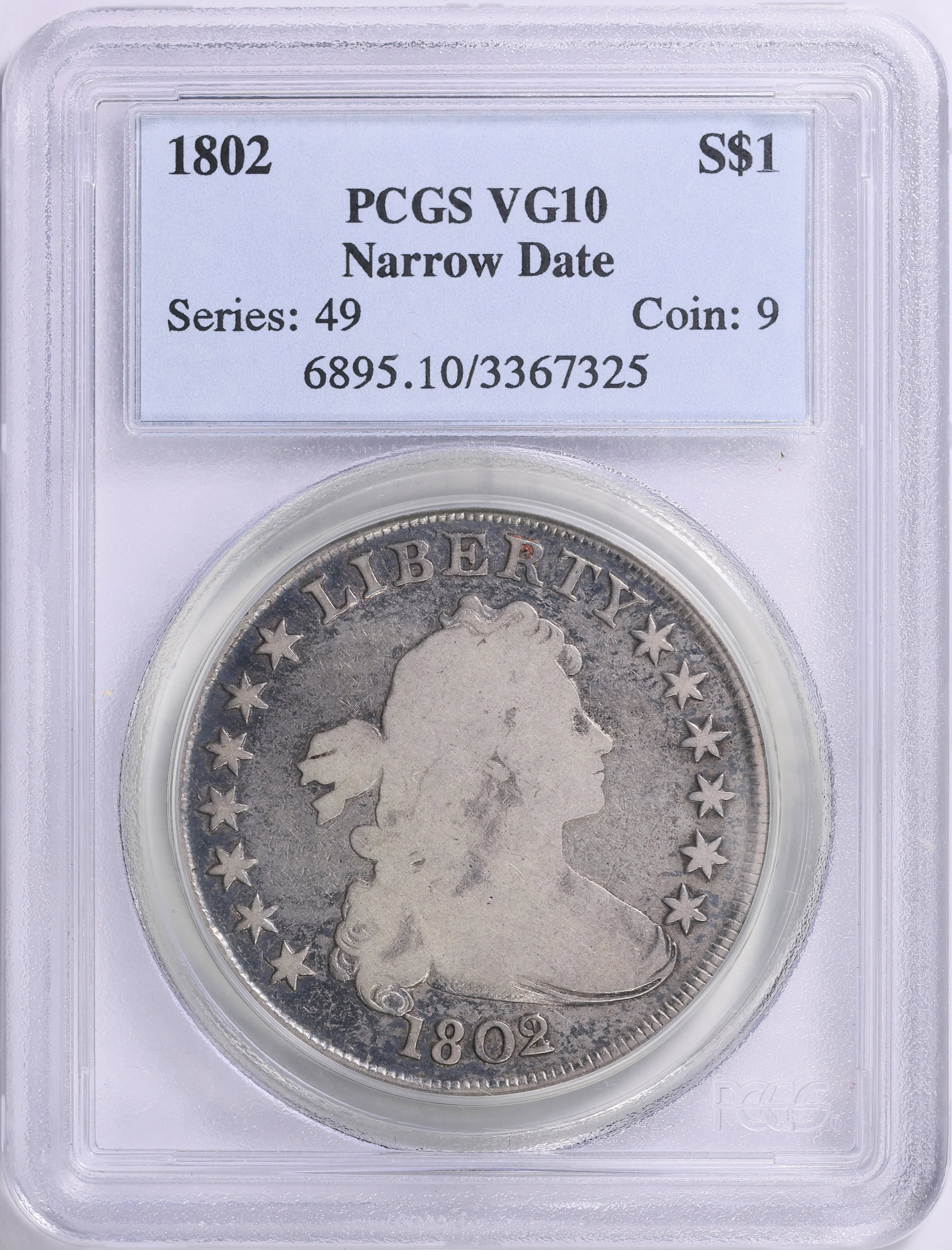 1802 Draped Bust Silver Dollar Narrow Date PCGS VG-10 (Toned) (Item ...