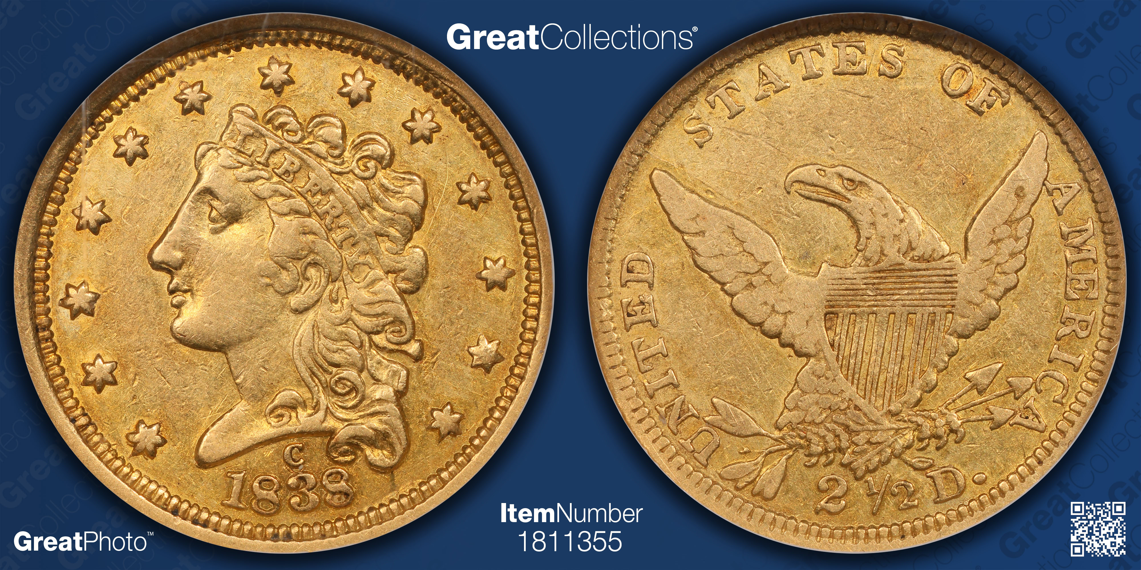 1838-C Classic Gold Quarter Eagle NGC XF-45 (CAC Green) (Item 1811355 ...