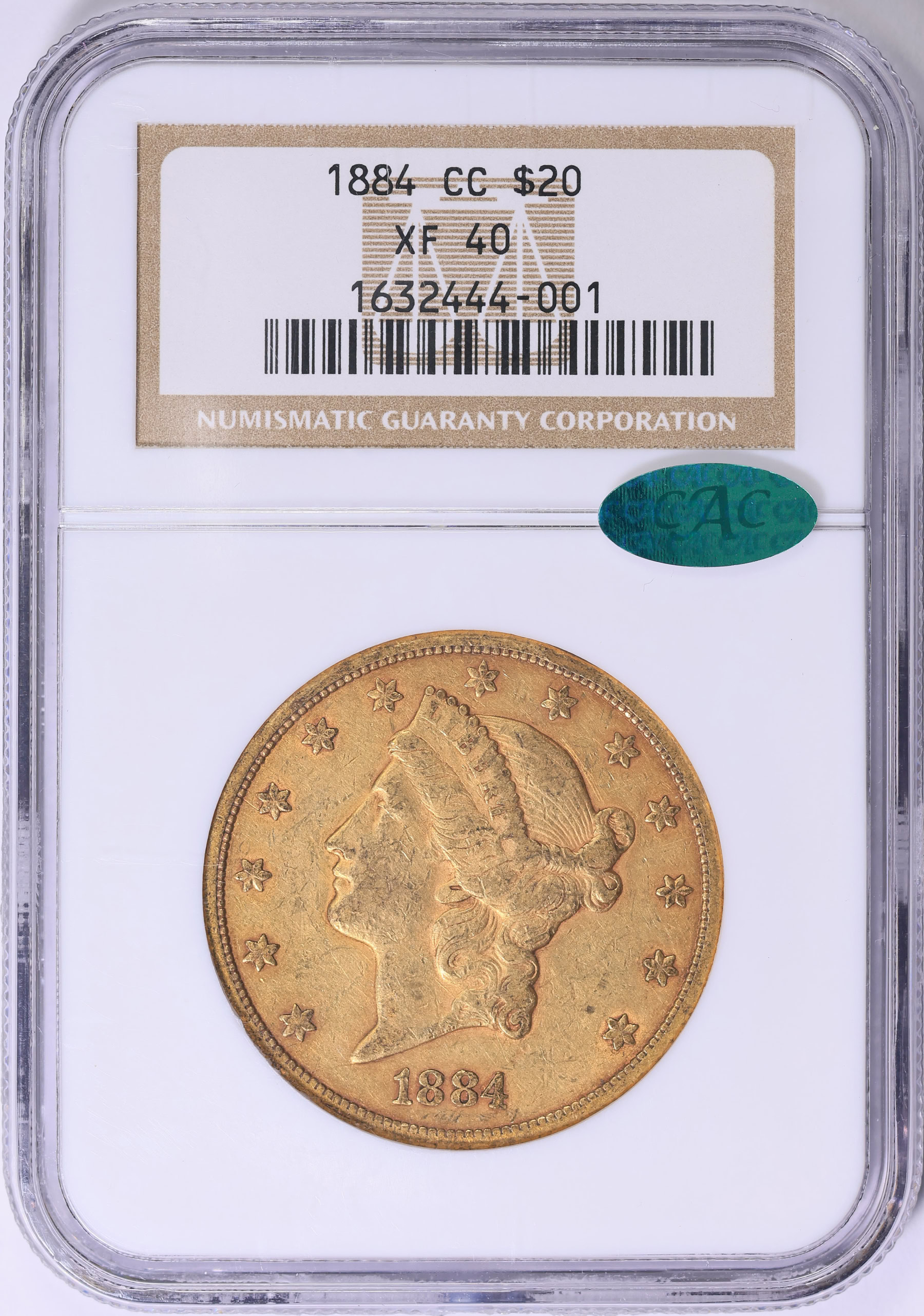 1884-CC Liberty Gold Double Eagle NGC XF-40 (CAC Green) (Item 1811356) | GreatCollections Coin ...