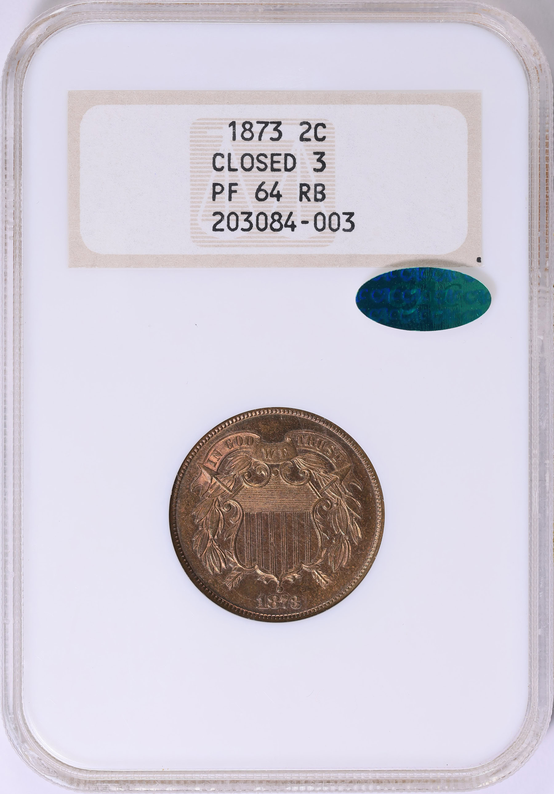 1873 Two-Cent Piece Closed 3 NGC Proof-64 RB (CAC Green) OH (Item 1811358) | GreatCollections ...