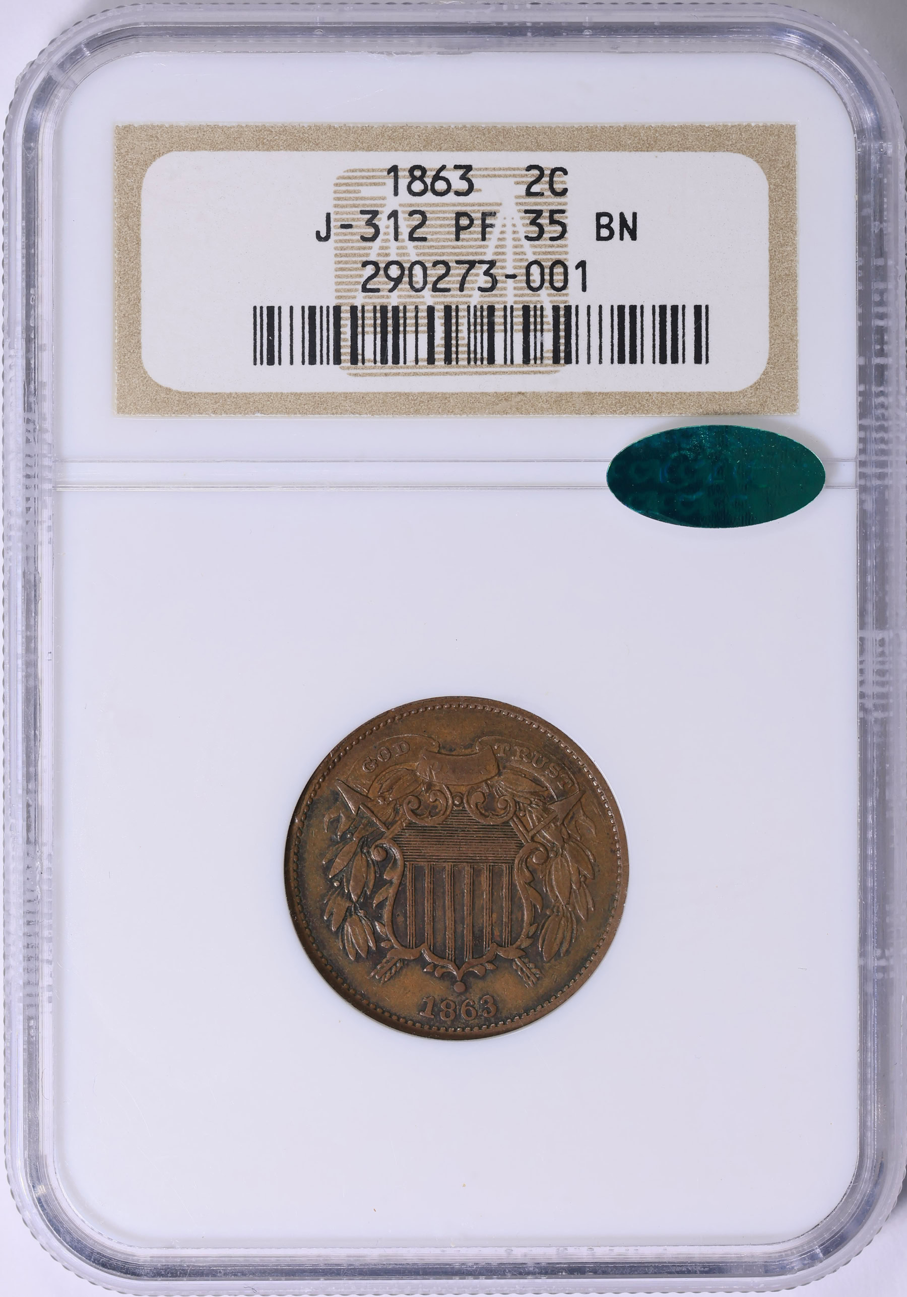 Pattern 1863 2c J-312 NGC Proof-35 BN (CAC Green) (Item 1811361 ...
