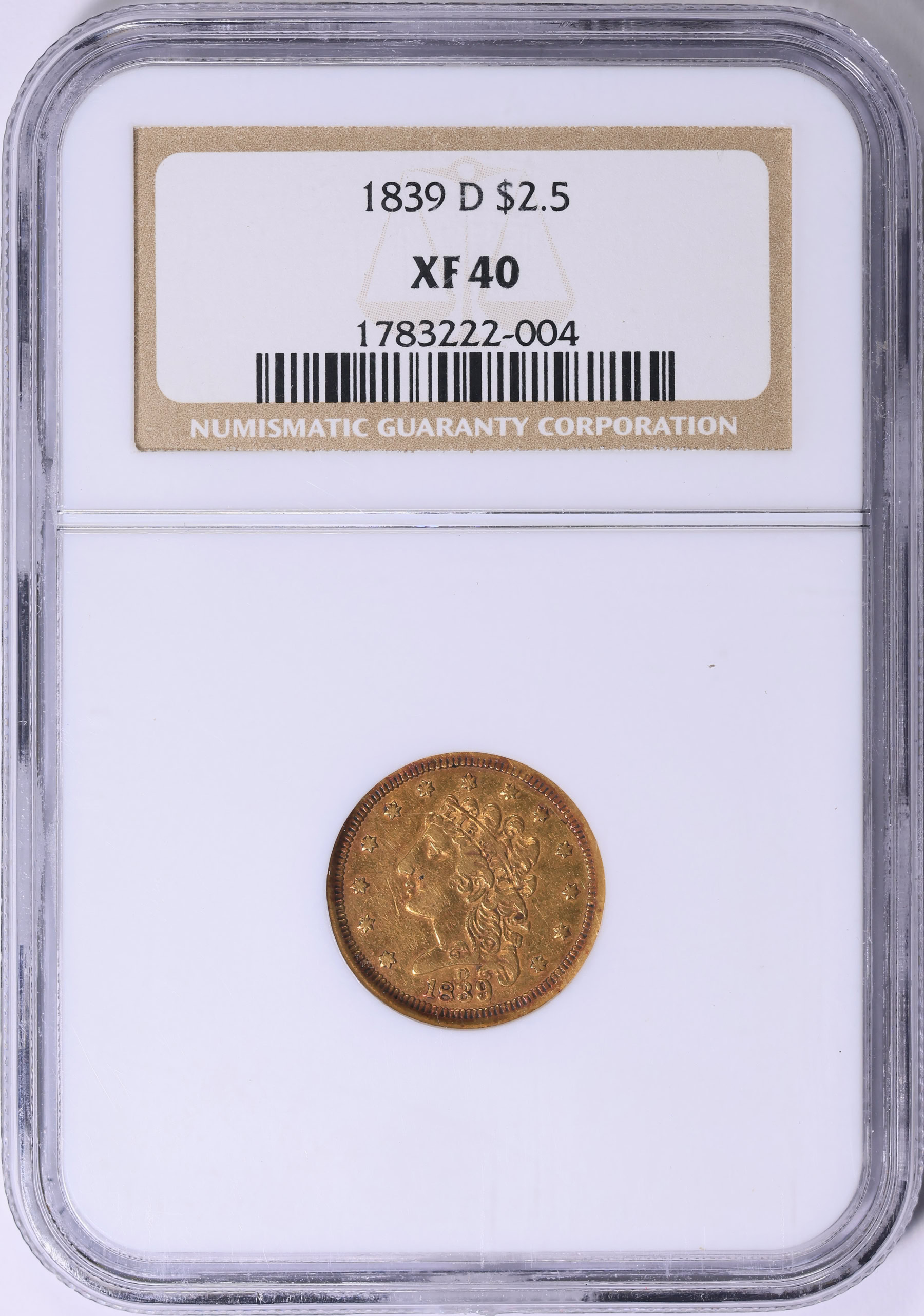 1839-D Classic Gold Quarter Eagle NGC XF-40 (Item 1811364 ...