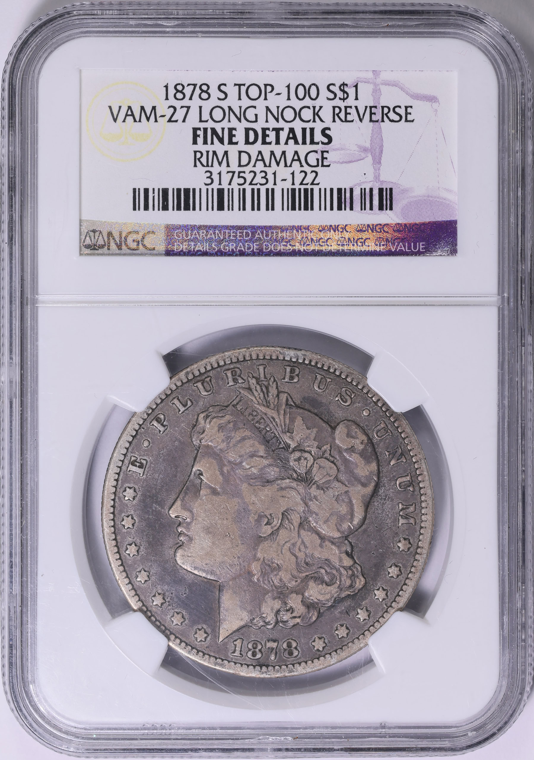 1878-S Morgan Silver Dollar Long Nock Reverse VAM-27 Top 100 NGC Fine ...