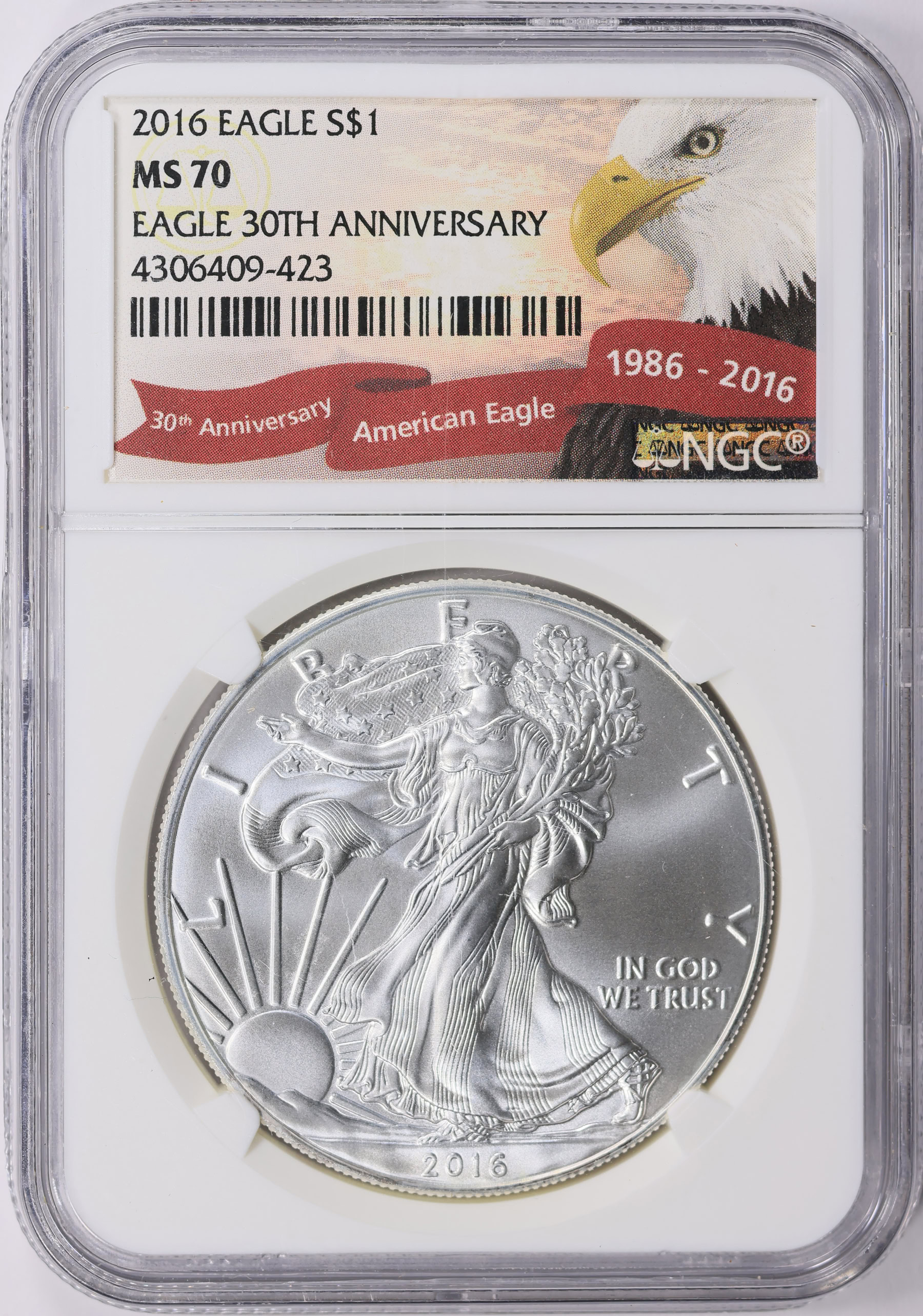 2016 $1 Silver Eagle 30th Anniversary NGC MS-70 (Eagle Label) (Item 1811398) | GreatCollections ...