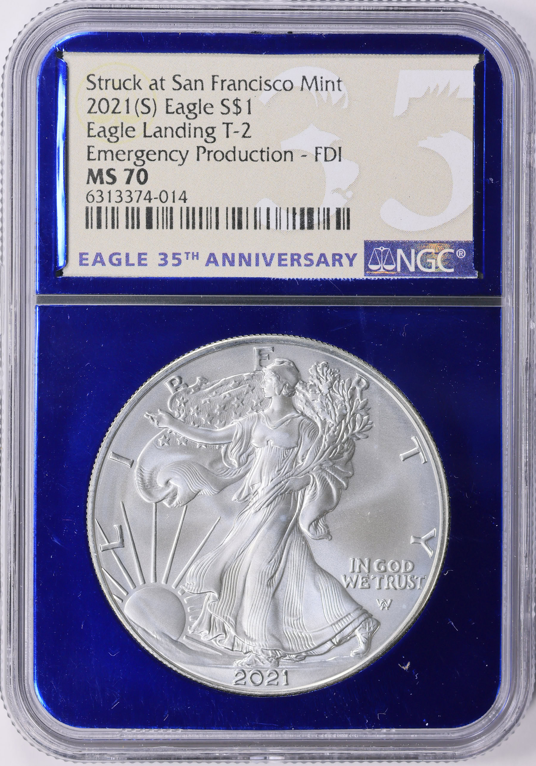 2021-(S) $1 Silver Eagle Type 2 Struck at San Francisco Emergency Production First Day of Issue ...