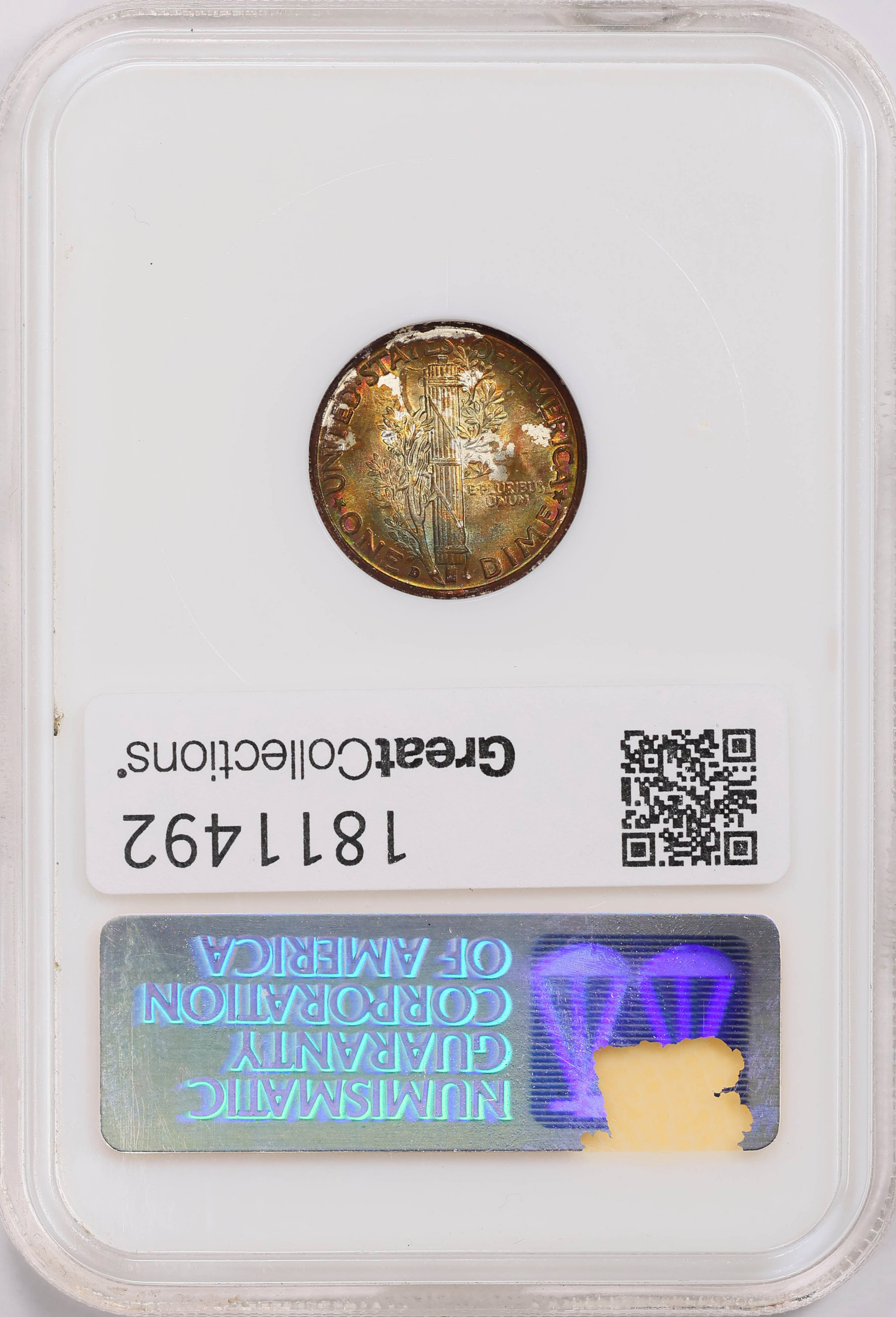 1939-D Mercury Dime NGC MS-66 FB OH (Toned) (Item 1811492) | GreatCollections Coin Auctions