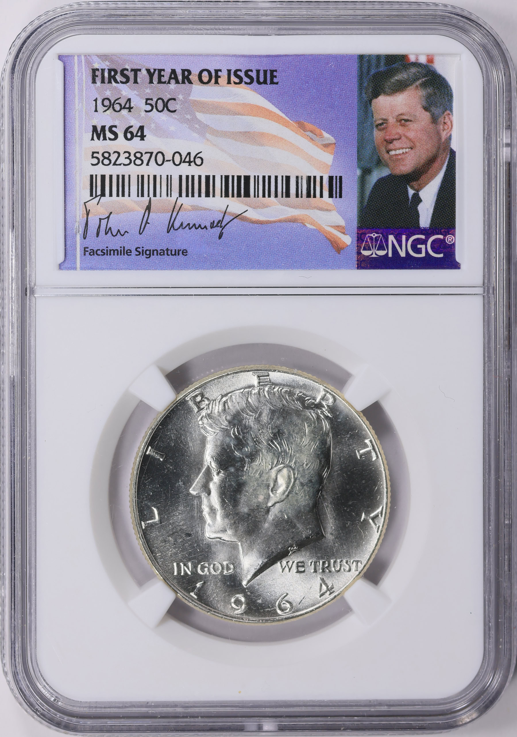 1964 Kennedy Half Dollar First Year of Issue NGC MS-64 (John F. Kennedy ...