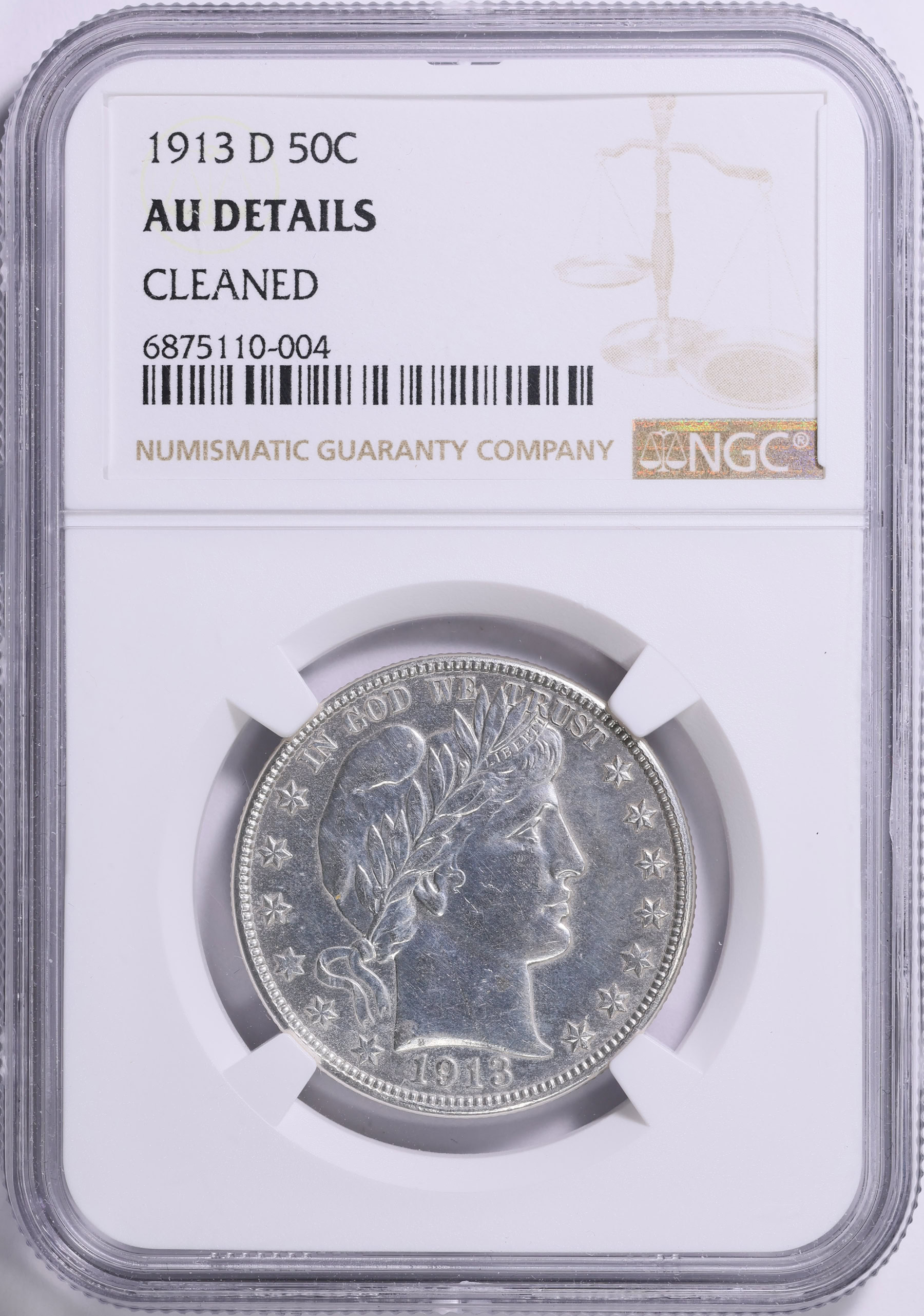 1913-D Barber Half Dollar NGC AU Details (Item 1811552) | GreatCollections Coin Auctions