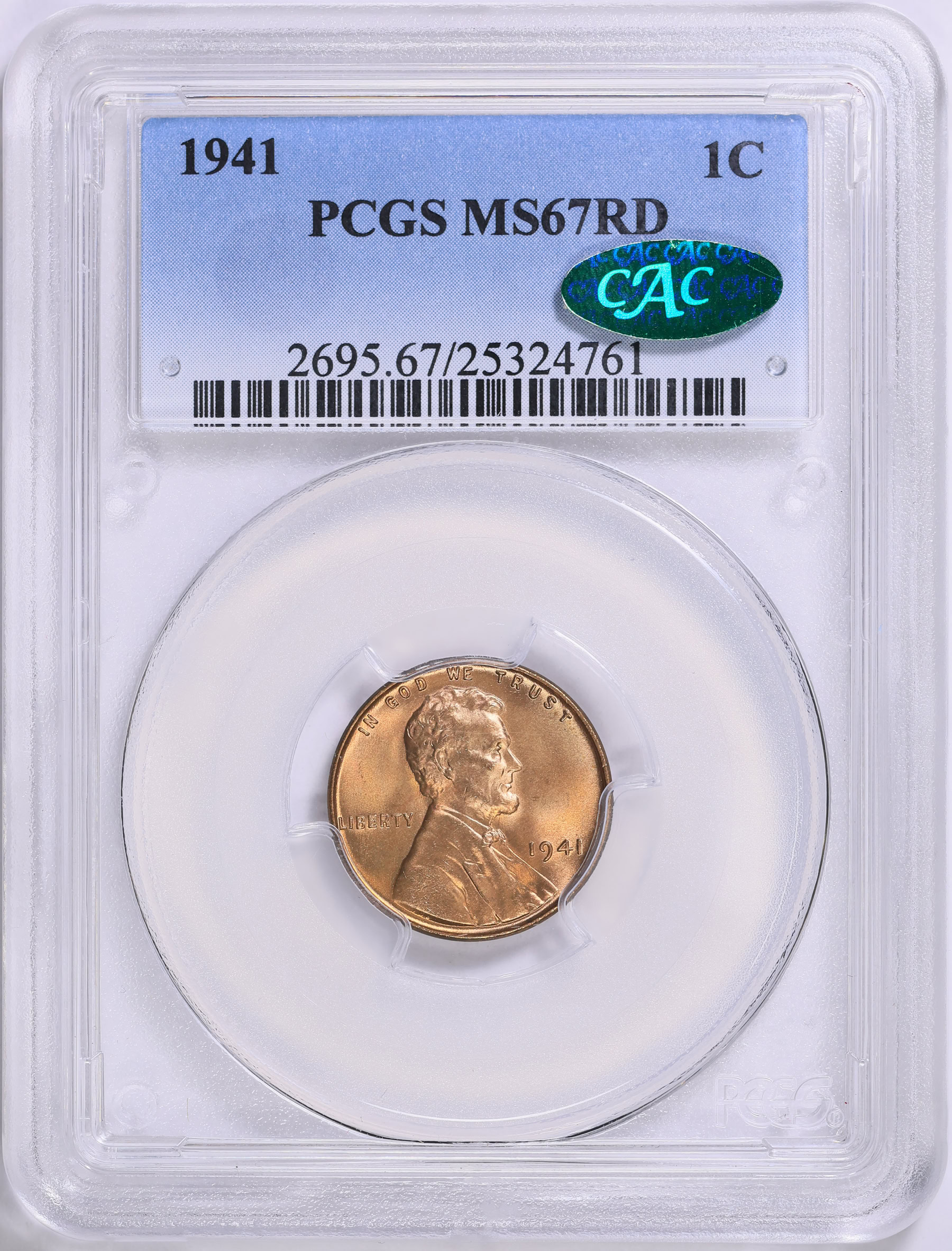 1941 Lincoln Cent PCGS MS-67 RD (CAC Green) (Item 1811553) | GreatCollections Coin Auctions