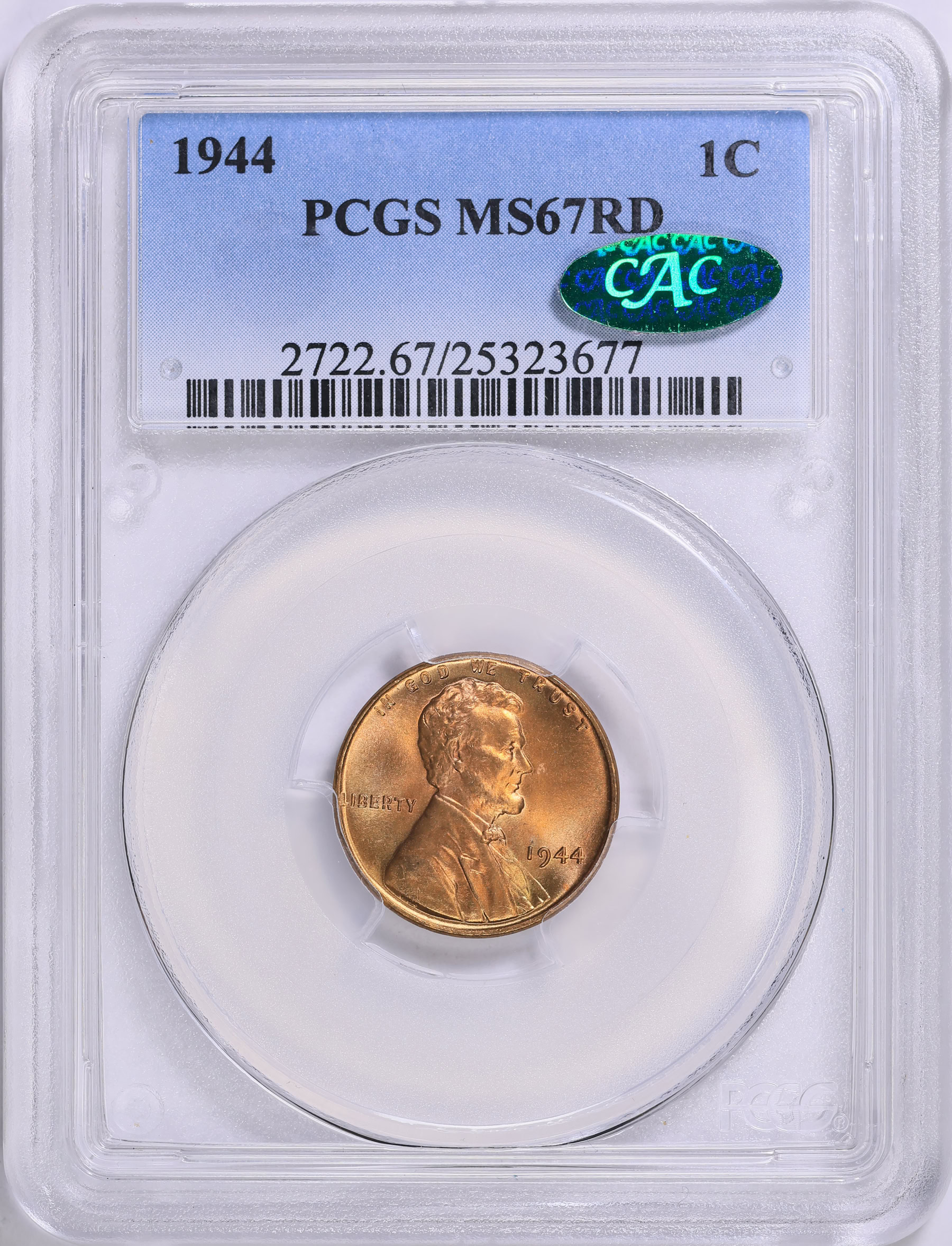 1944 Lincoln Cent PCGS MS-67 RD (CAC Green) (Item 1811555) | GreatCollections Coin Auctions