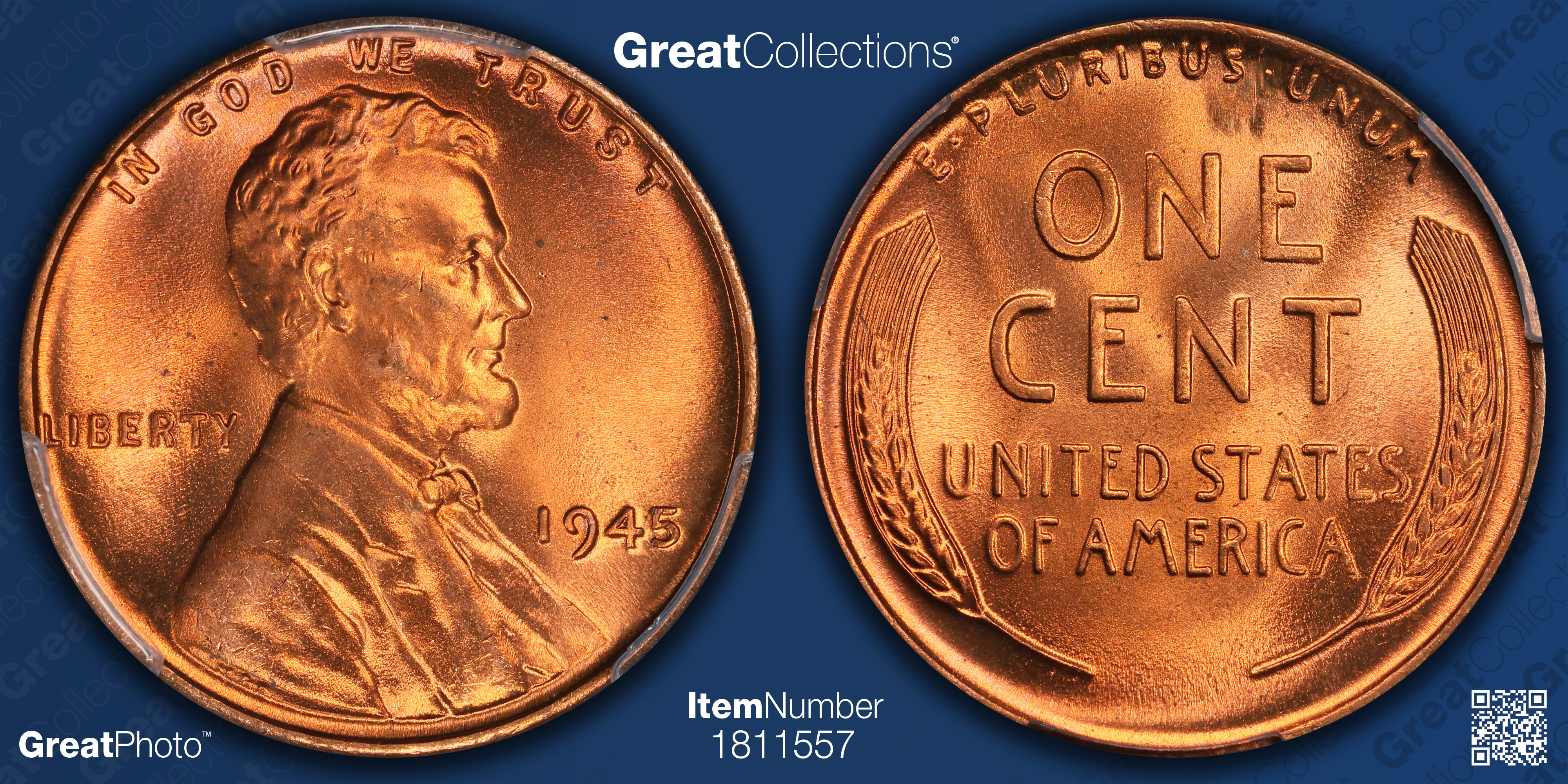 1945 Lincoln Cent PCGS MS-67 RD (Item 1811557) | GreatCollections Coin ...