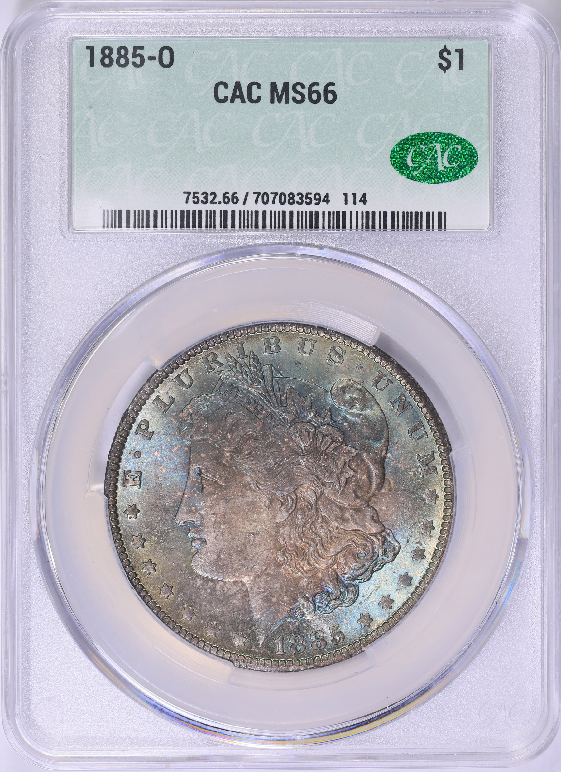 1885-O Morgan Silver Dollar CACG MS-66 (Toned) (Item 1811567) | GreatCollections Coin Auctions