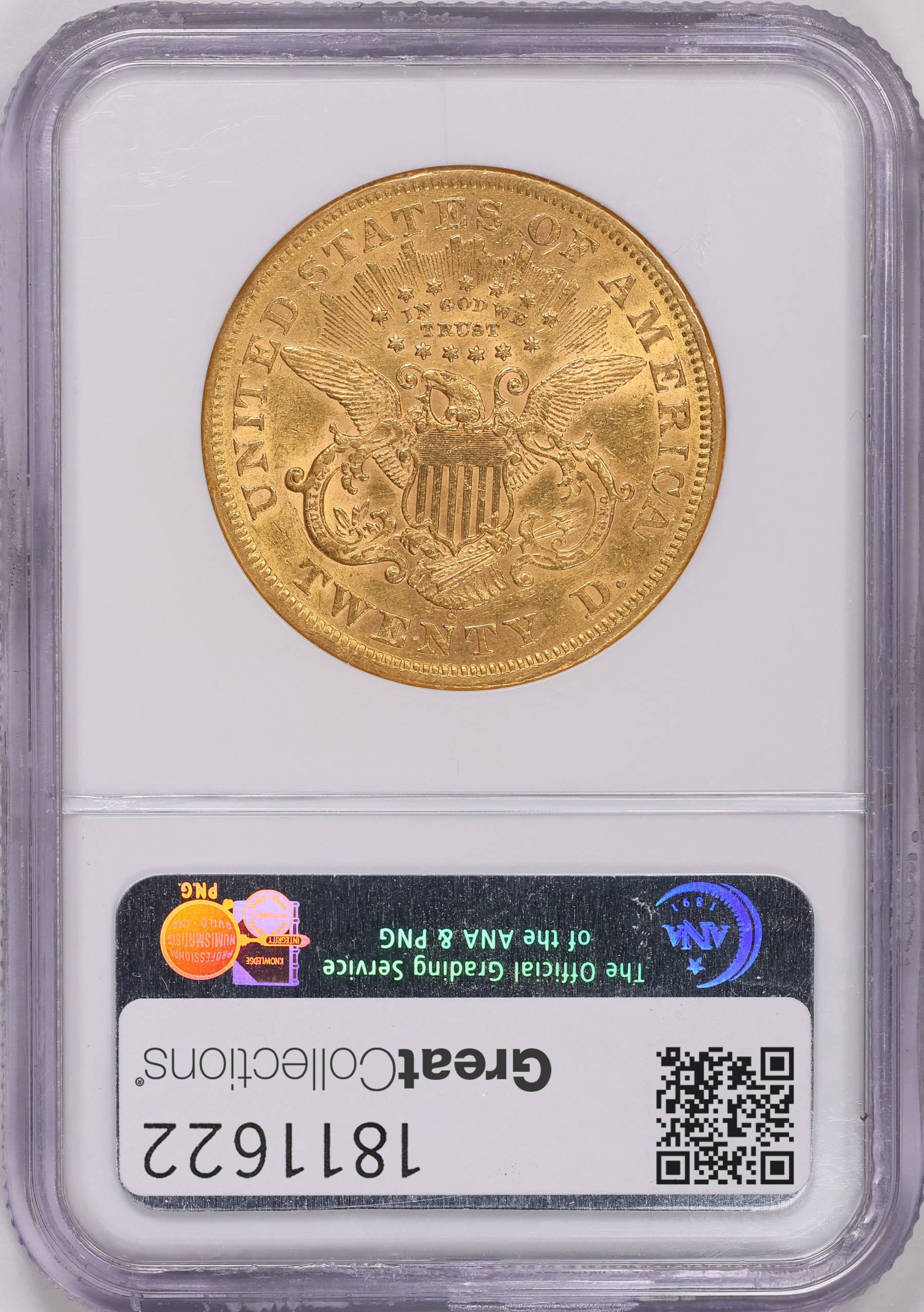 1866-S Liberty Gold Double Eagle Motto NGC AU-55 (Item 1811622) | GreatCollections Coin Auctions