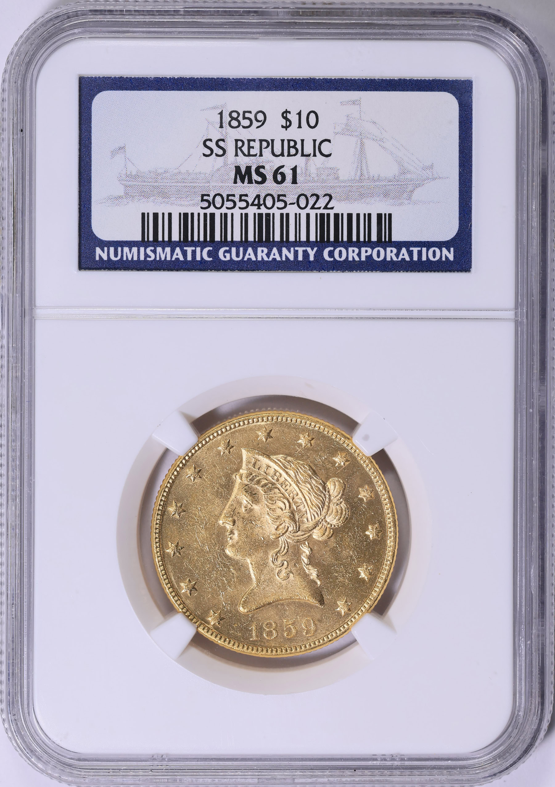 1859 Liberty Gold Eagle Shipwreck S.S. Republic NGC MS-61 (Item 1811624) | GreatCollections Coin ...