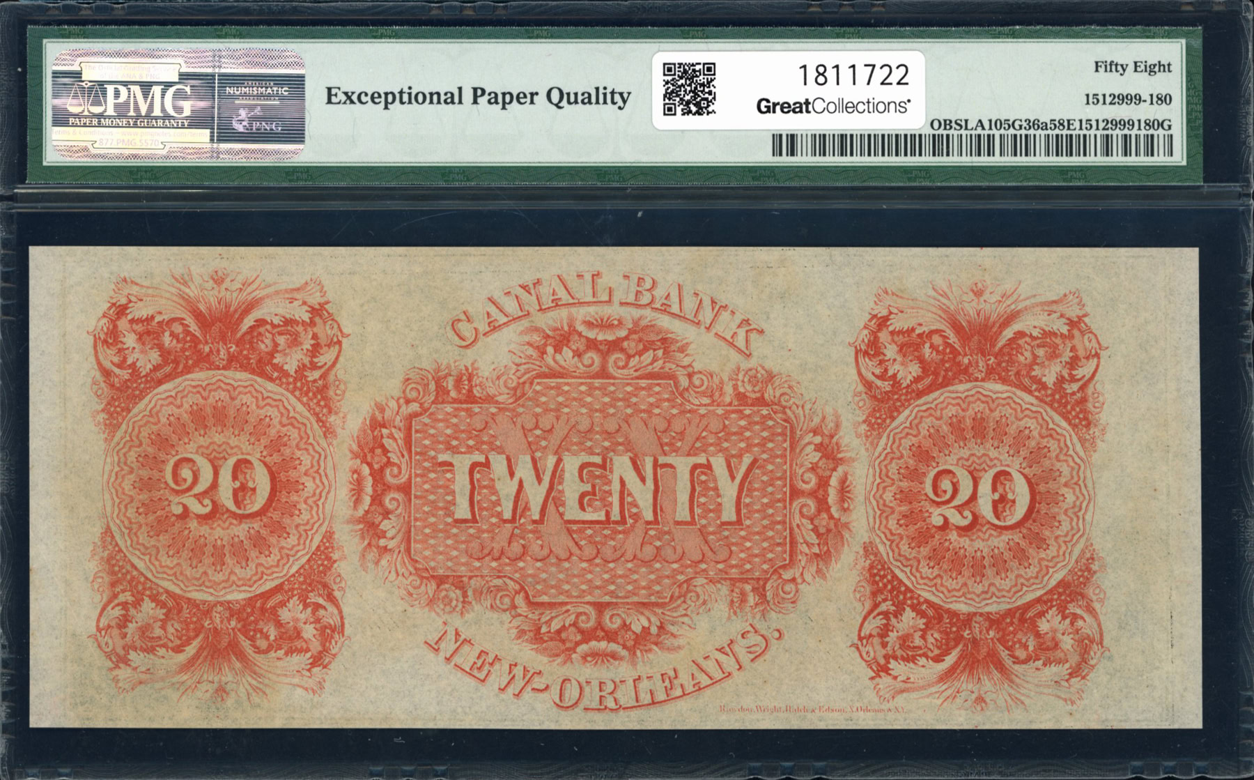 1850s New Orleans, Louisiana New Orleans Canal & Banking Co. $20 ...