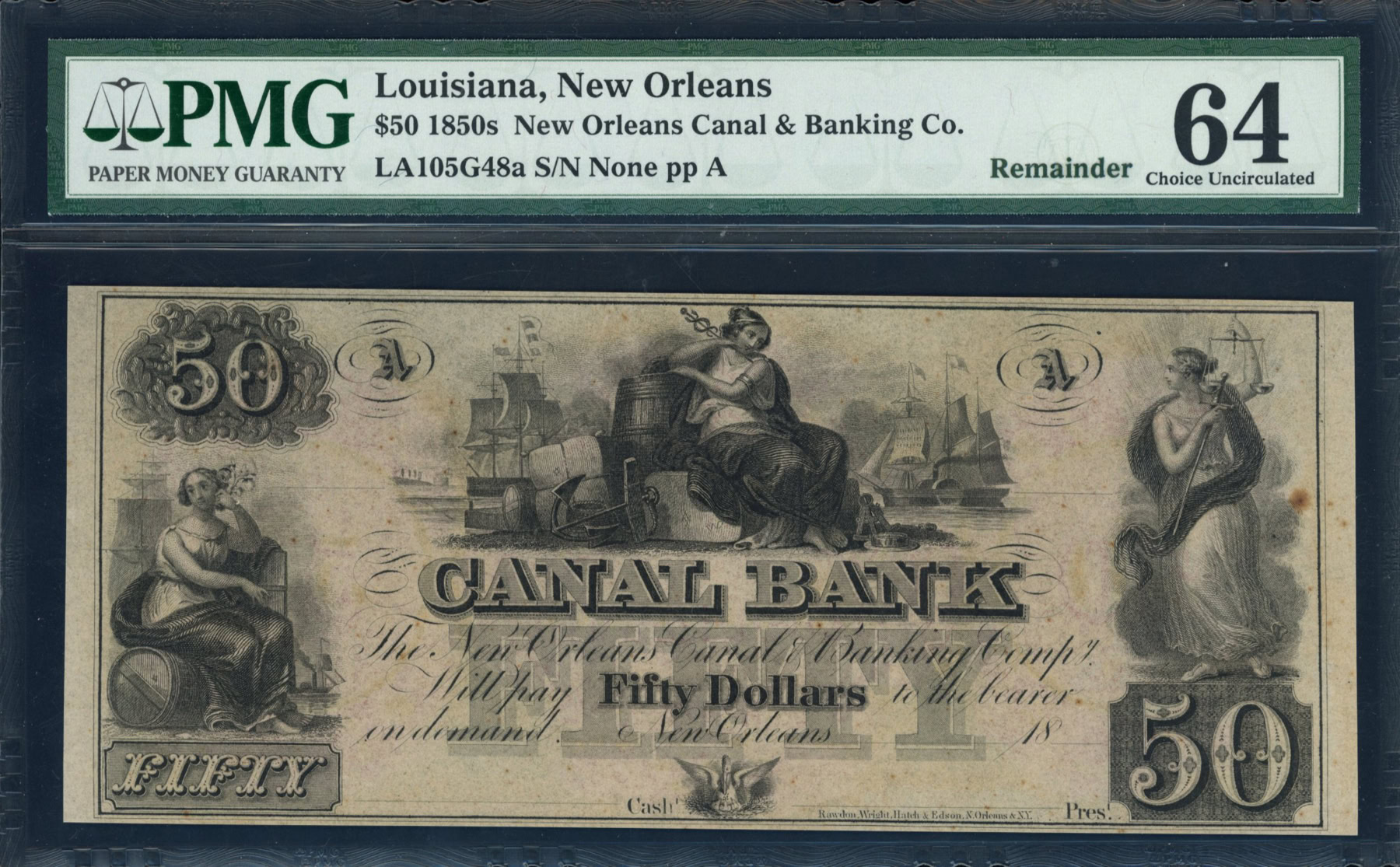 1850s New Orleans, Louisiana New Orleans Canal & Banking Co. $50 ...