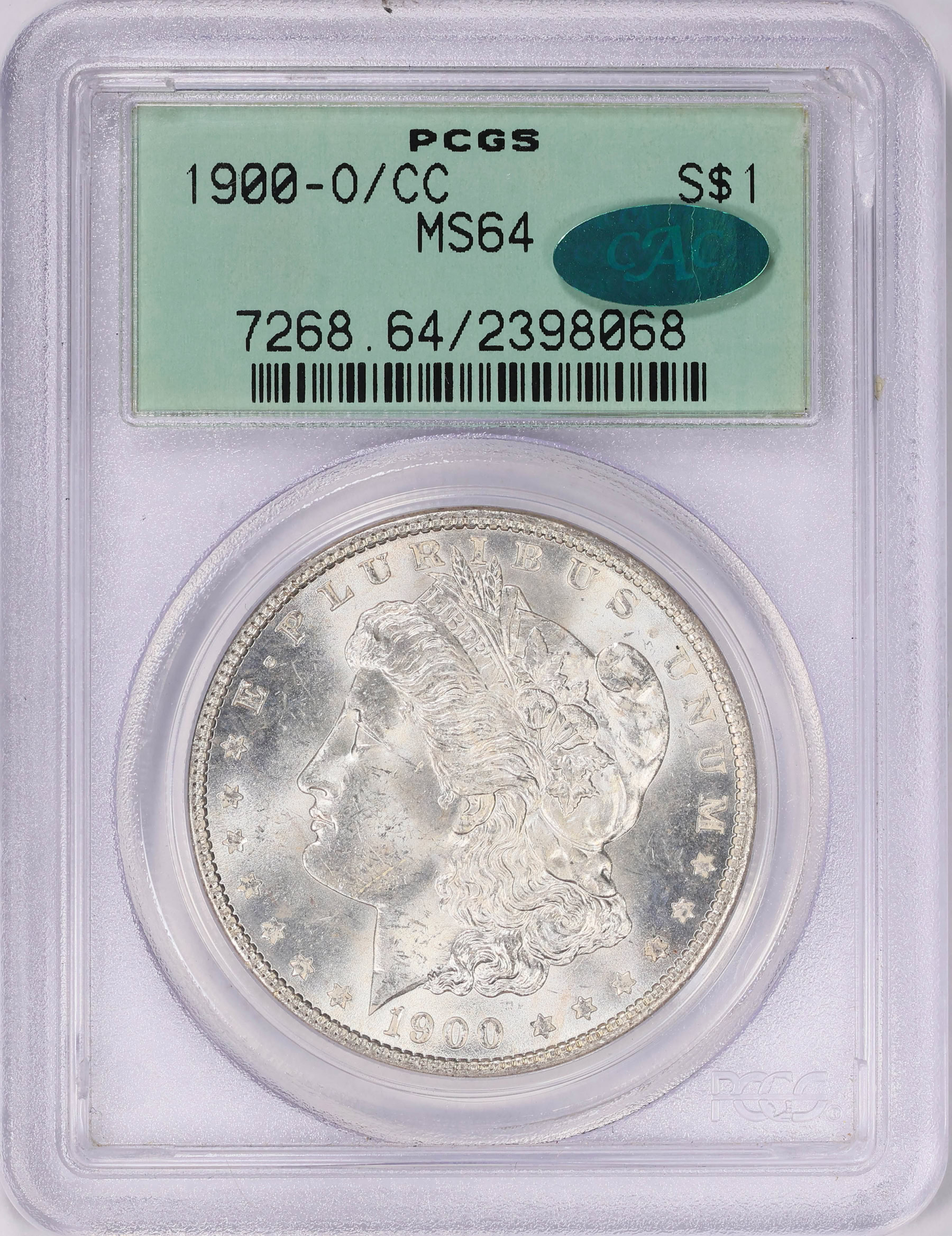 1900-O/CC Morgan Silver Dollar PCGS MS-64 (CAC Green) OGH (Item 1811746) | GreatCollections Coin ...