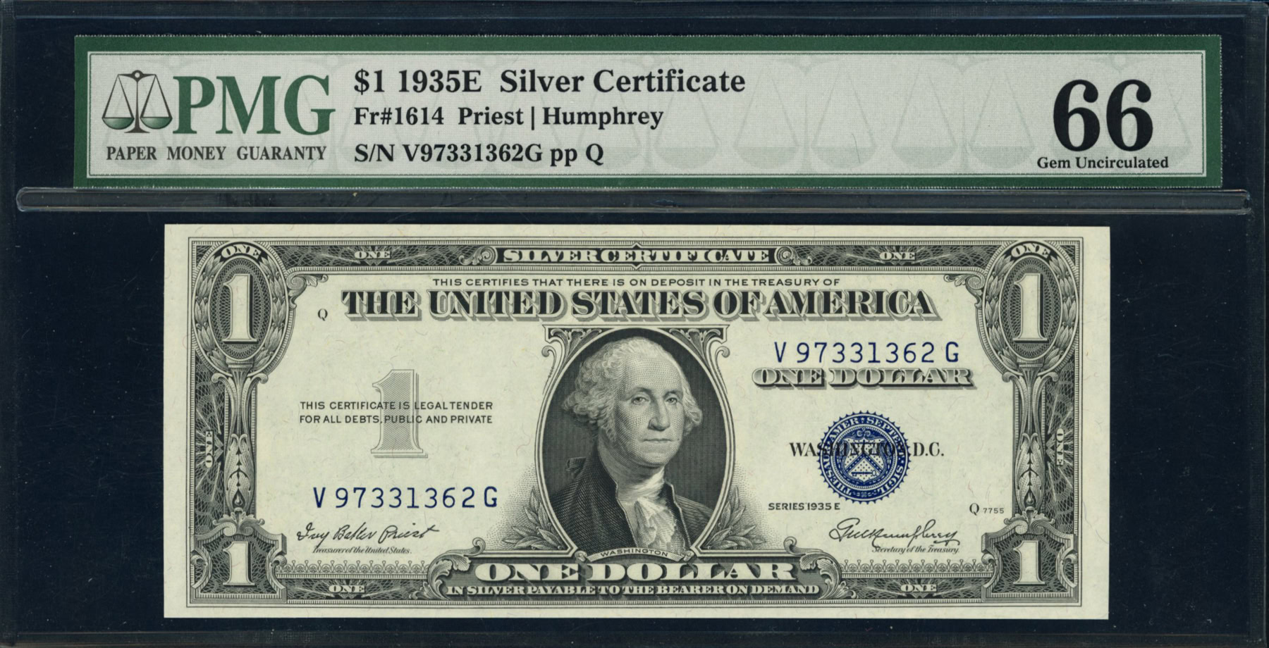 Fr. 1614 (VG Block) 1935E $1 Silver Certificate Note Priest / Humphrey ...
