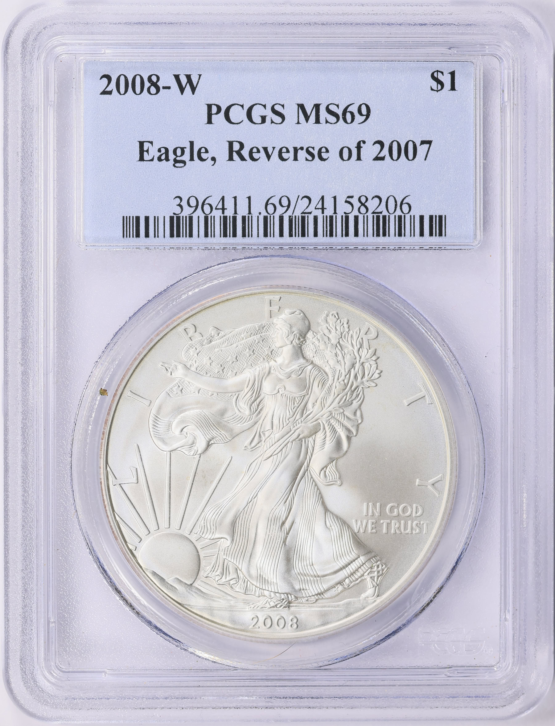 2008-W $1 Silver Eagle Reverse of 2007 Burnished PCGS MS-69 (Item 1811802) | GreatCollections ...