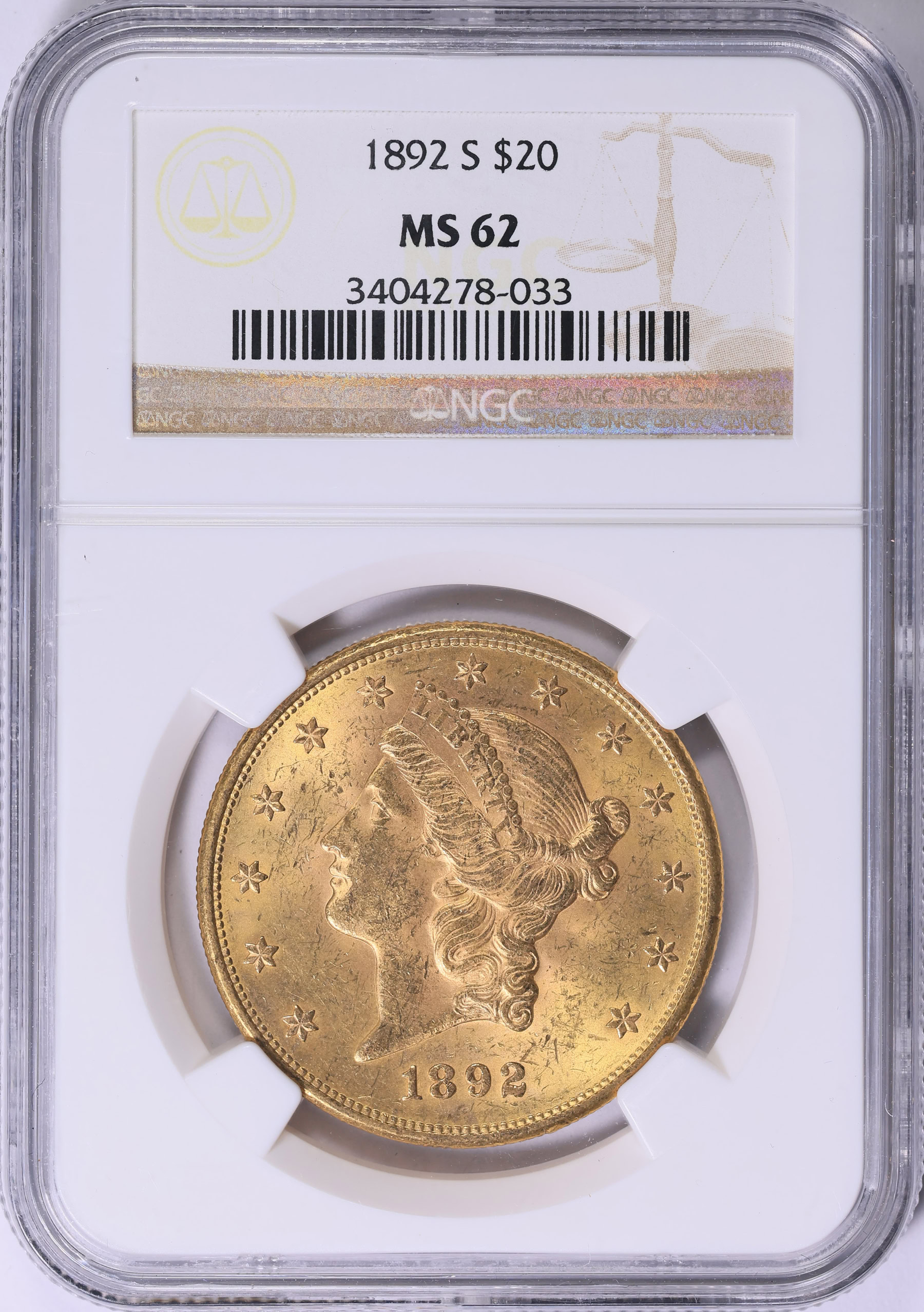 1892-S Liberty Gold Double Eagle NGC MS-62 (Item 1811820) | GreatCollections Coin Auctions