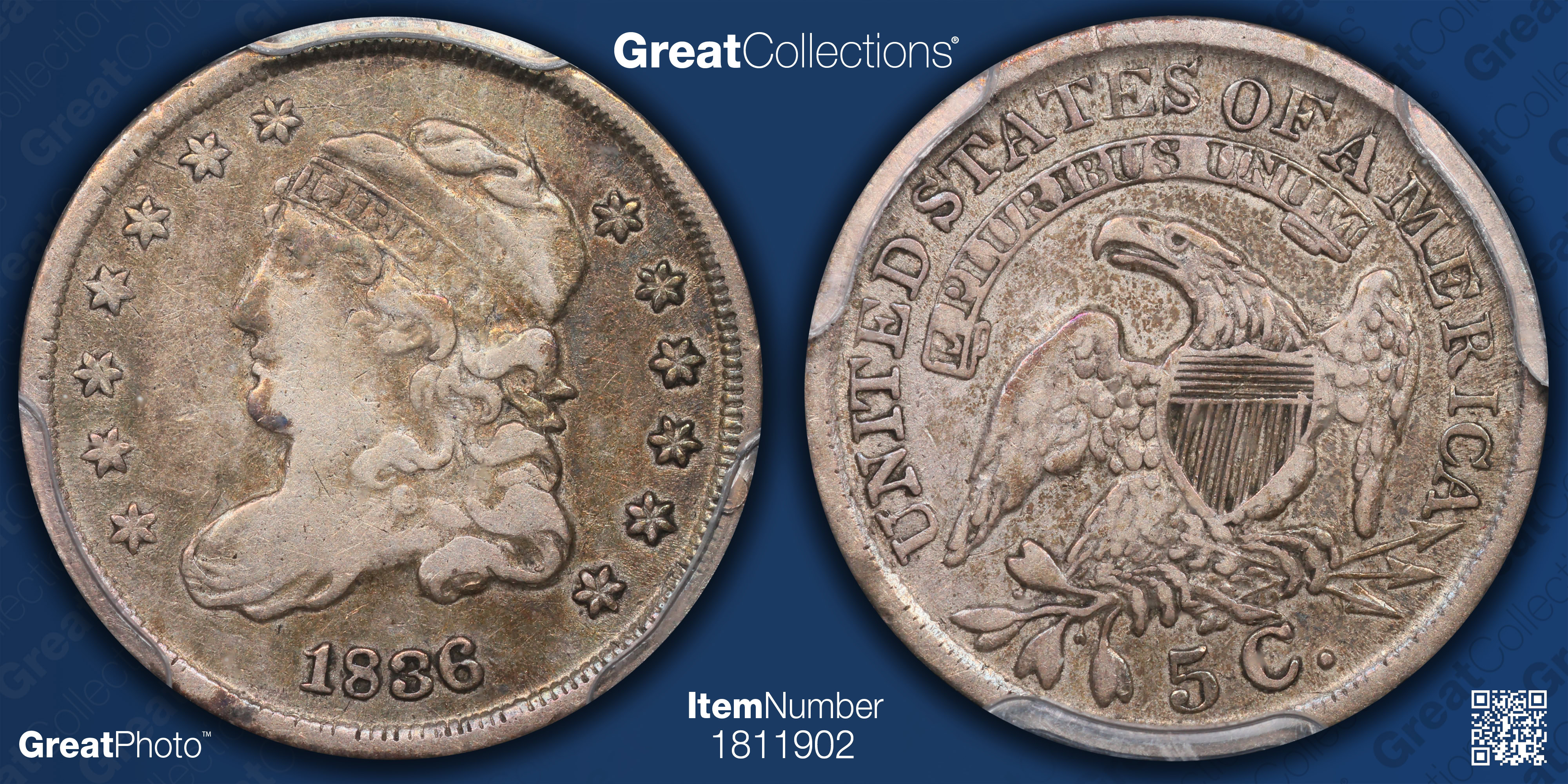 1836 Capped Bust Half Dime Large 5C PCGS VF-25 (Item 1811902 ...