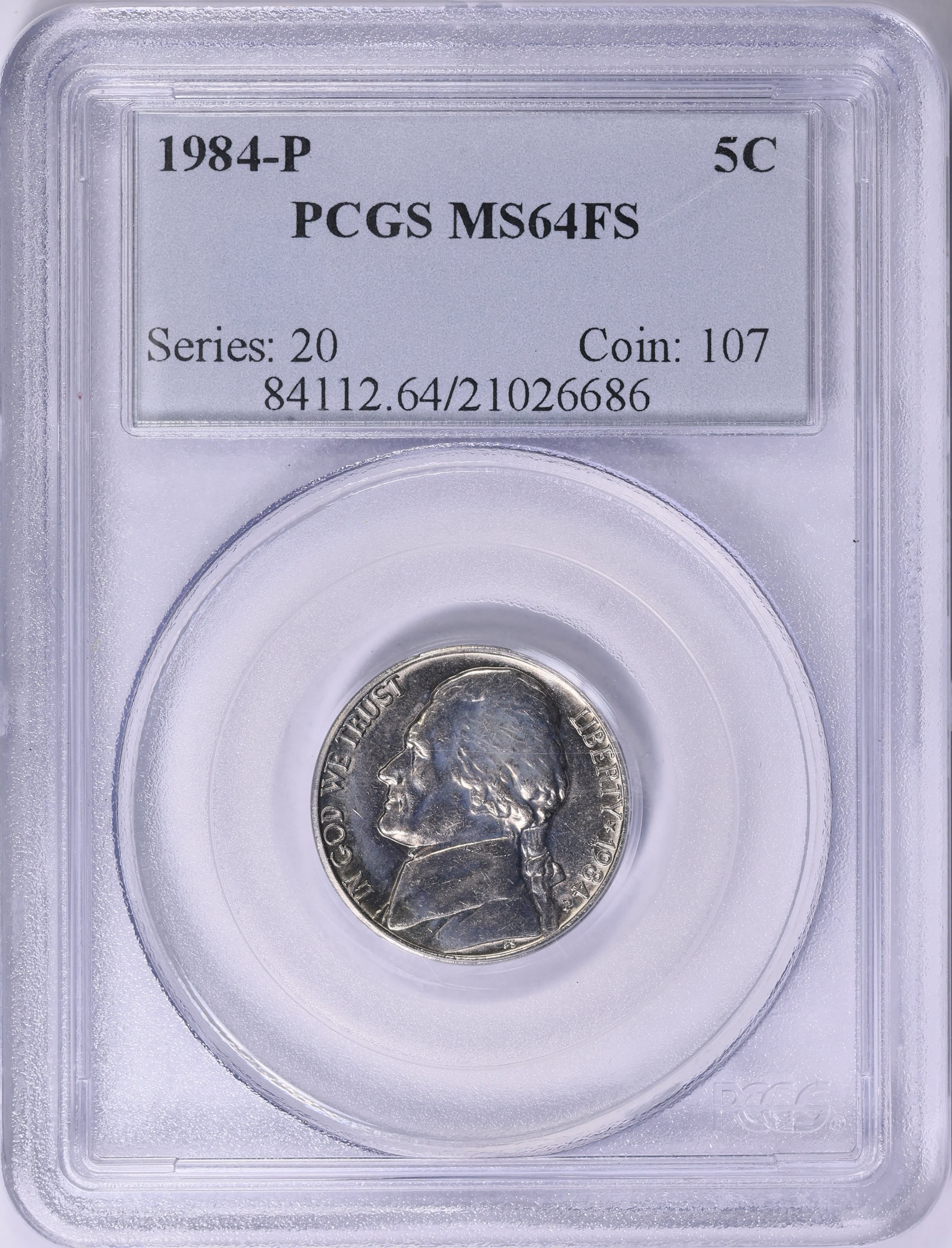 1984-P Jefferson Nickel PCGS MS-64 FS (Item 1812119) | GreatCollections ...