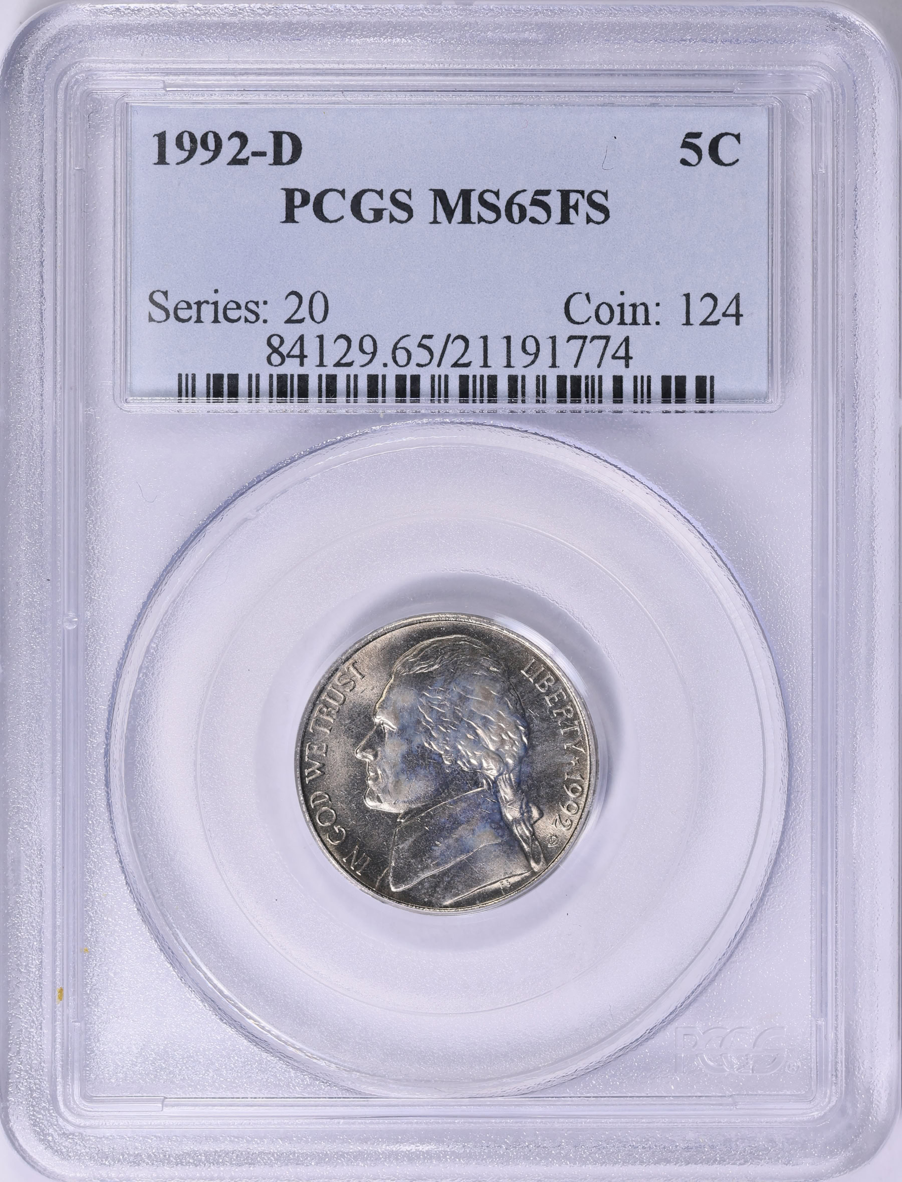 1992-D Jefferson Nickel PCGS MS-65 FS (Item 1812120) | GreatCollections ...