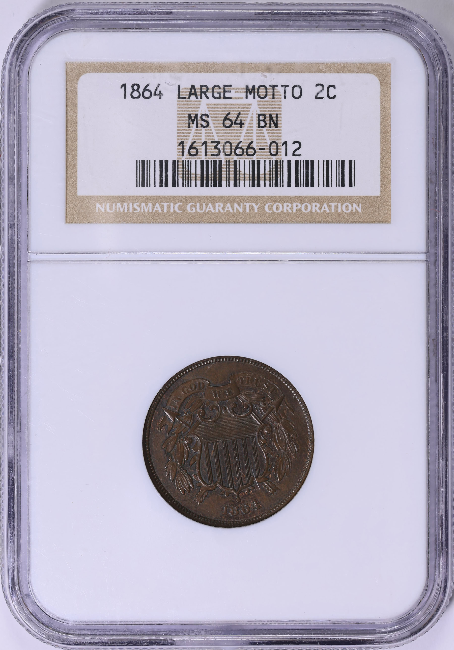 1864 Two-Cent Piece Large Motto NGC MS-64 BN (Item 1812125) | GreatCollections Coin Auctions